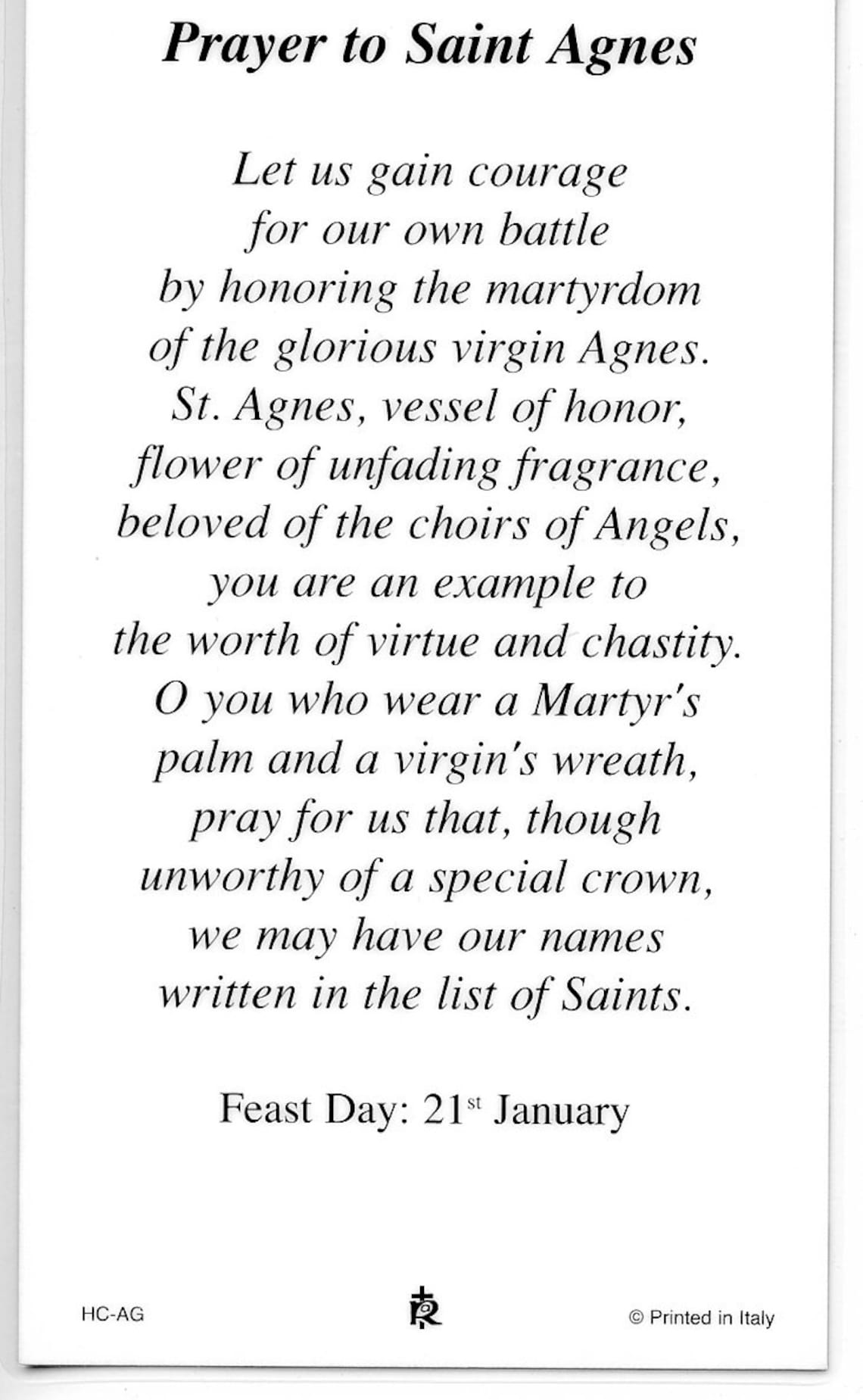 ST. AGNES Holy Card Prayer Card pack of 25 - Etsy