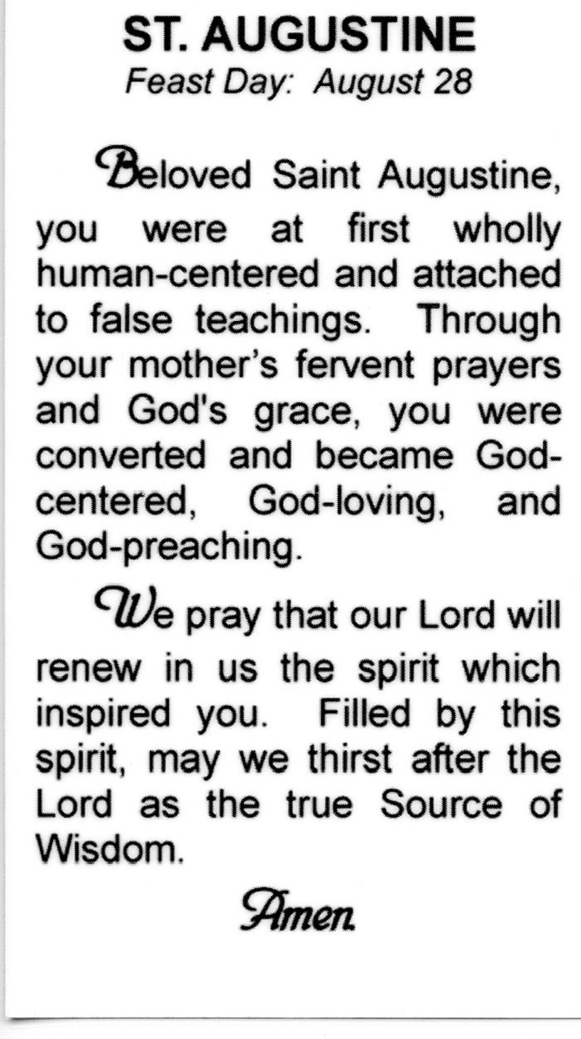 ST. AUGUSTINE Holy Card Prayer Card pack of 25 | Etsy