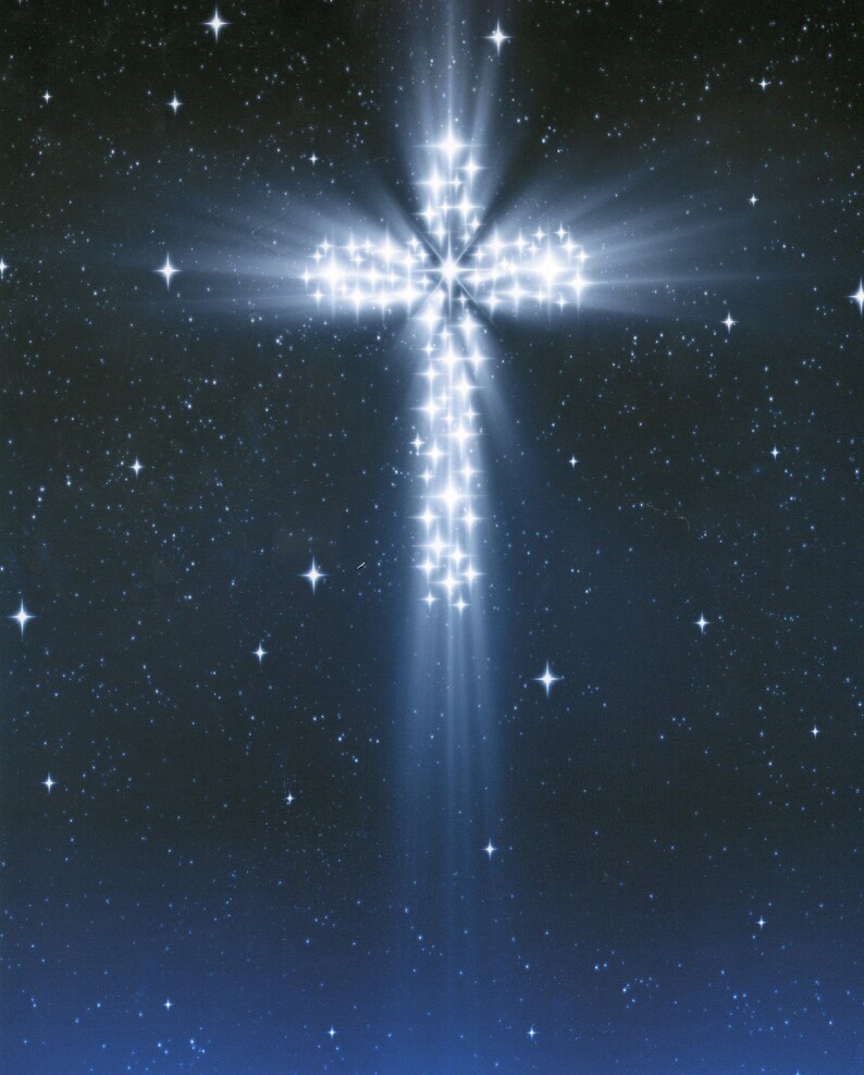 Glowing Cross in Stars R Catholic Picture Print - Etsy