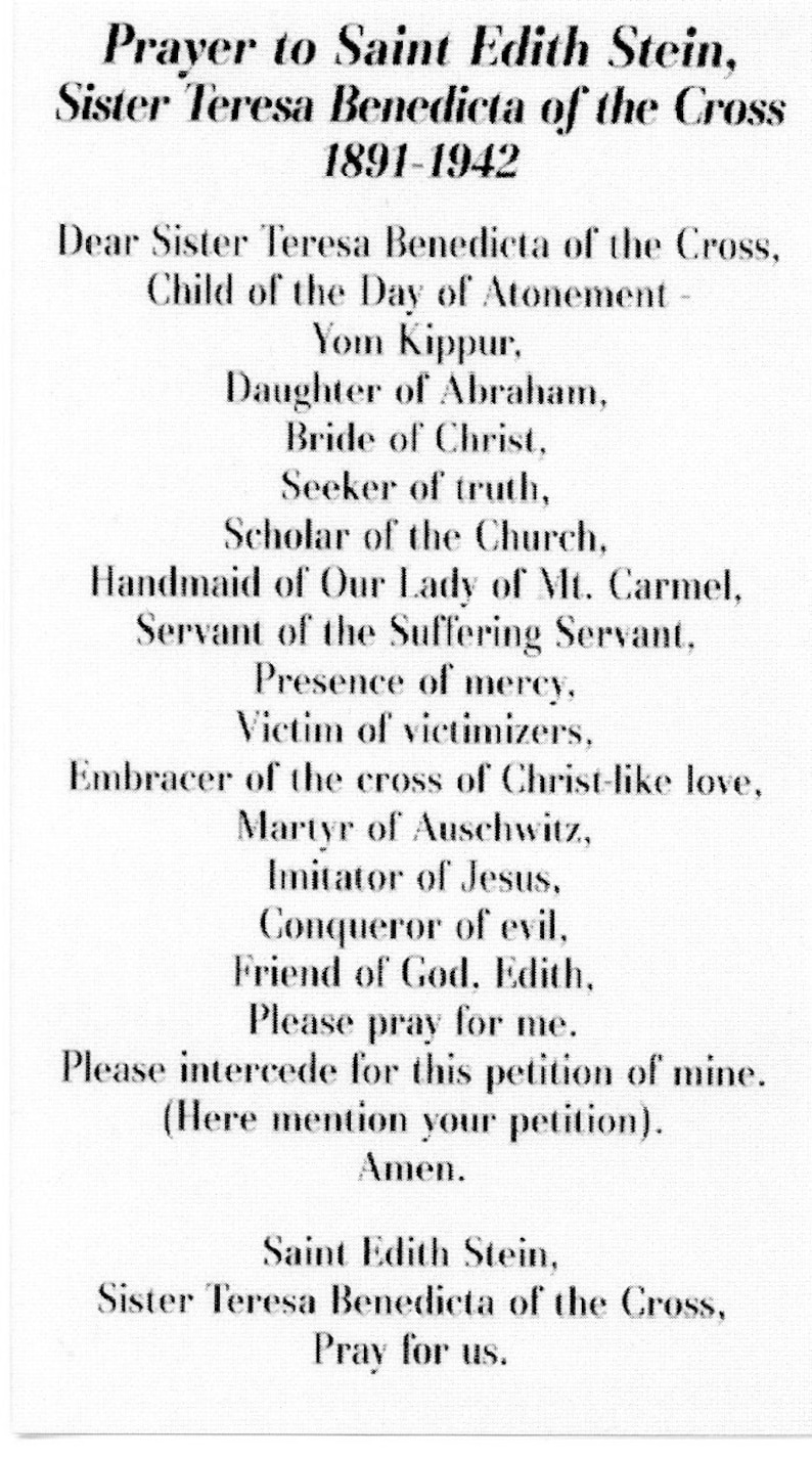 ST. EDITH STEIN - Relic Holy Card - Blessed by Pope Francis - Etsy