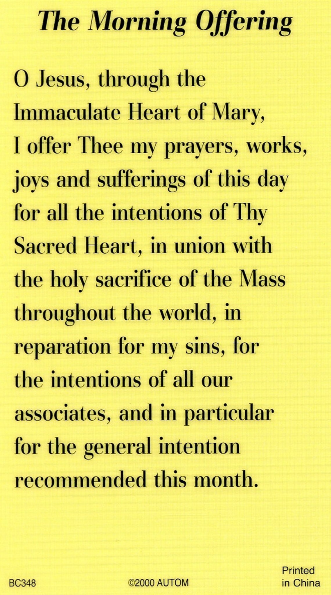 THE MORNING OFFERING 2 Holy Card Prayer Card pack of 25 - Etsy