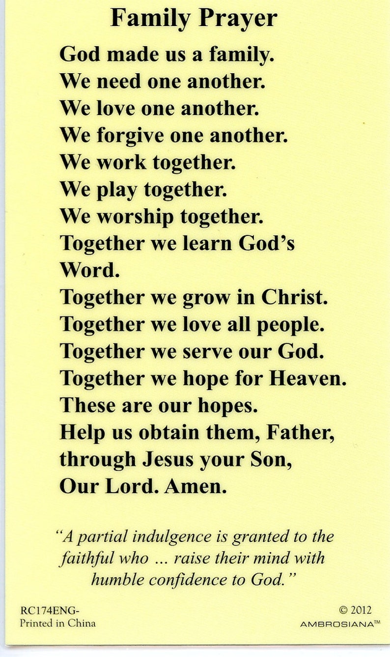 FAMILY PRAYER - Holy Card - Prayer Card -pack of 25 - Etsy