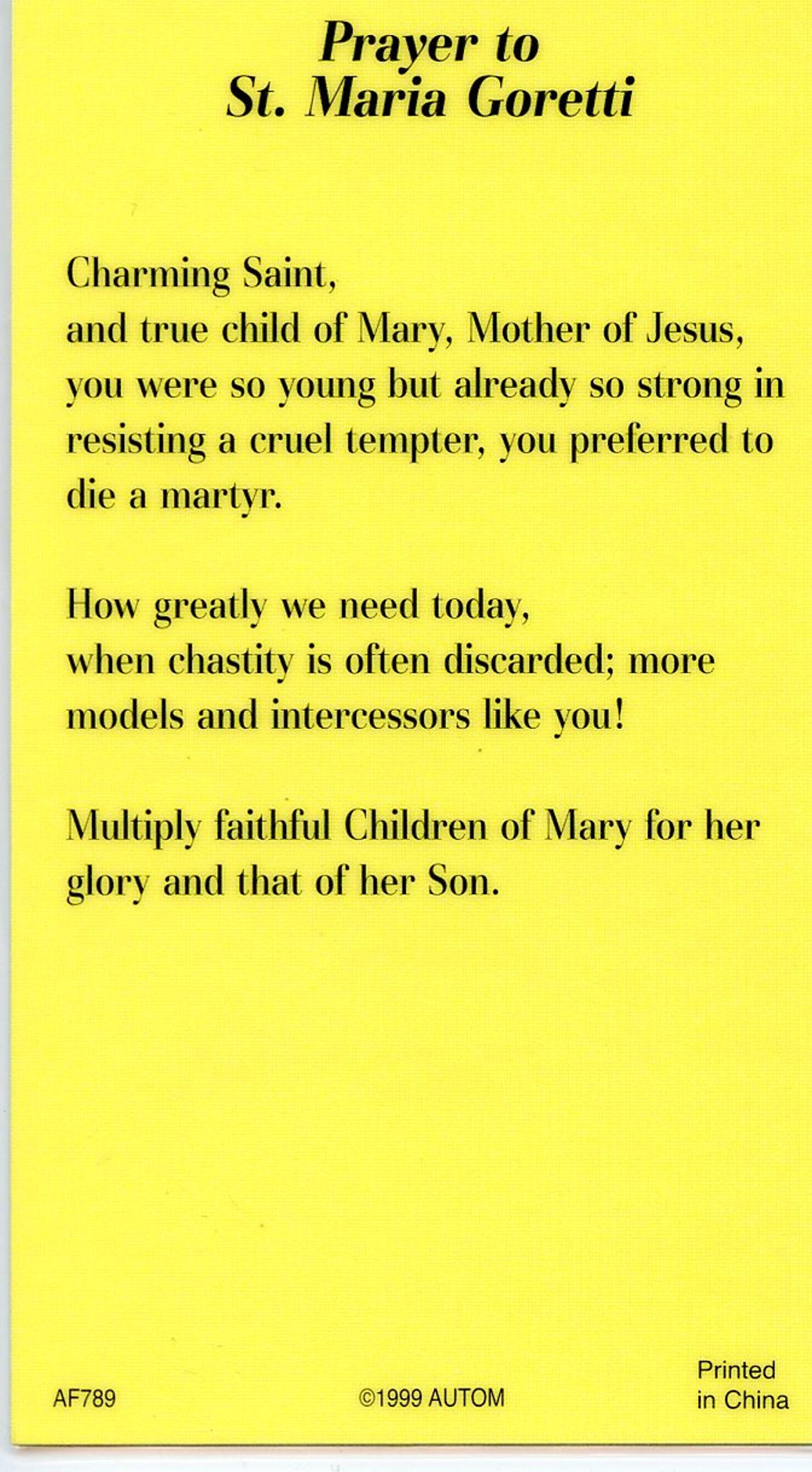 ST. MARIA GORETTI - Relic Holy Card - Blessed by Pope Francis - Etsy