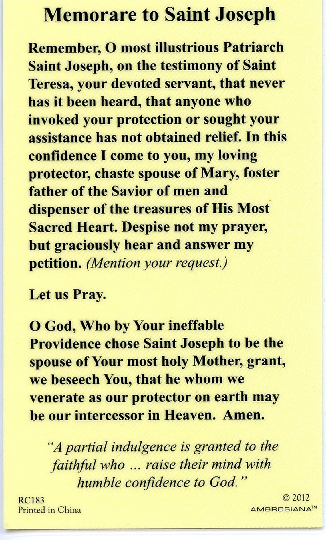 ST. JOSEPH MEMORARE - Holy Card - Prayer Card -pack of 25 - Etsy