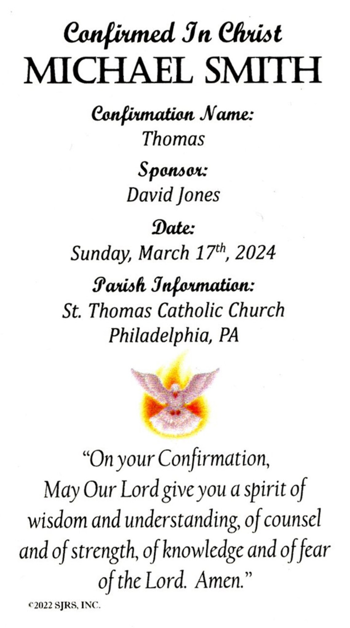 Confirmed in Christ (boy) - Personalized Confirmation Laminated Prayer ...