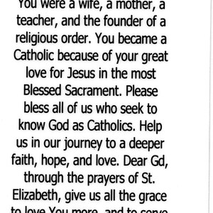 Prayer to St. Elizabeth Ann Seton for Converts U - Holy Card - Prayer ...