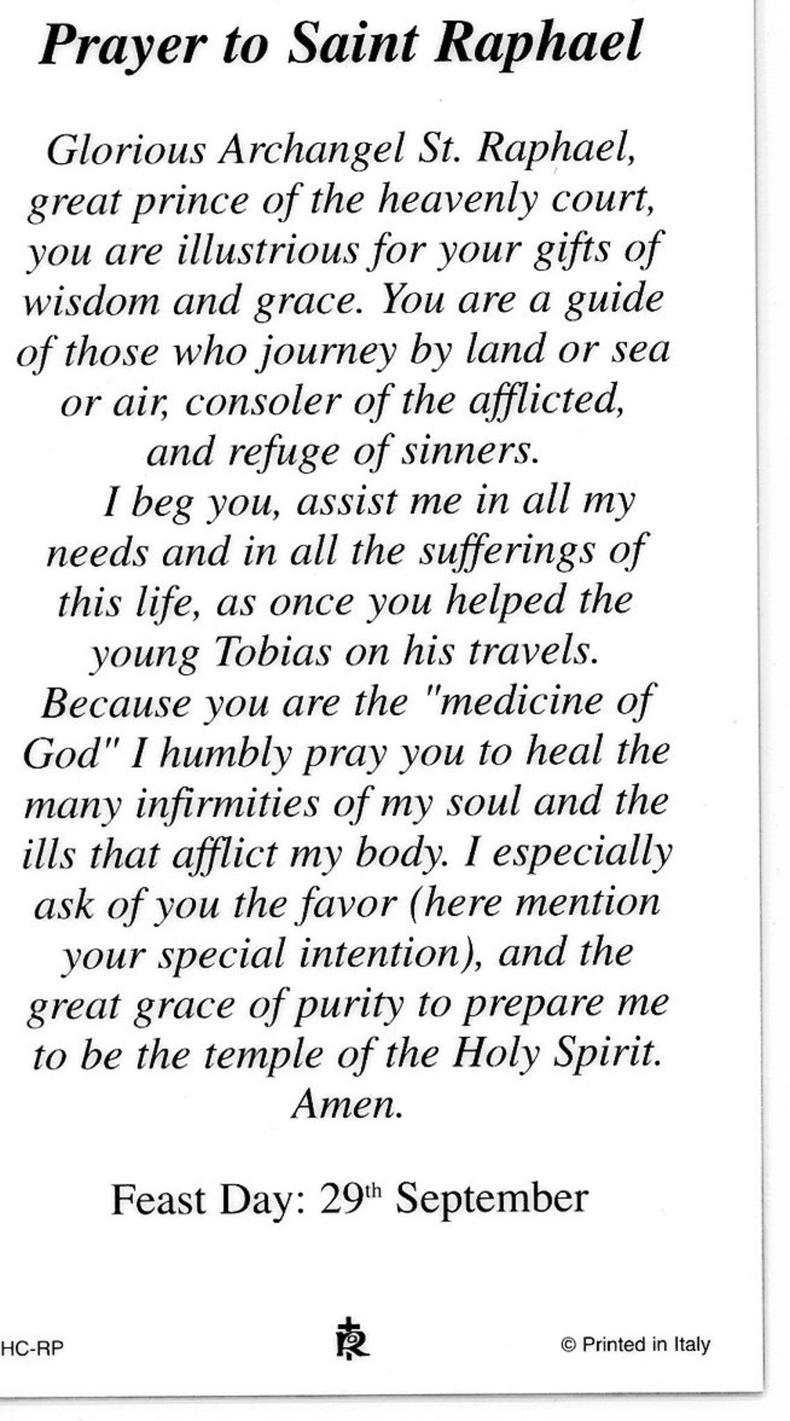 ST. RAPHAEL 2 Holy Card Prayer Card pack of 25 - Etsy