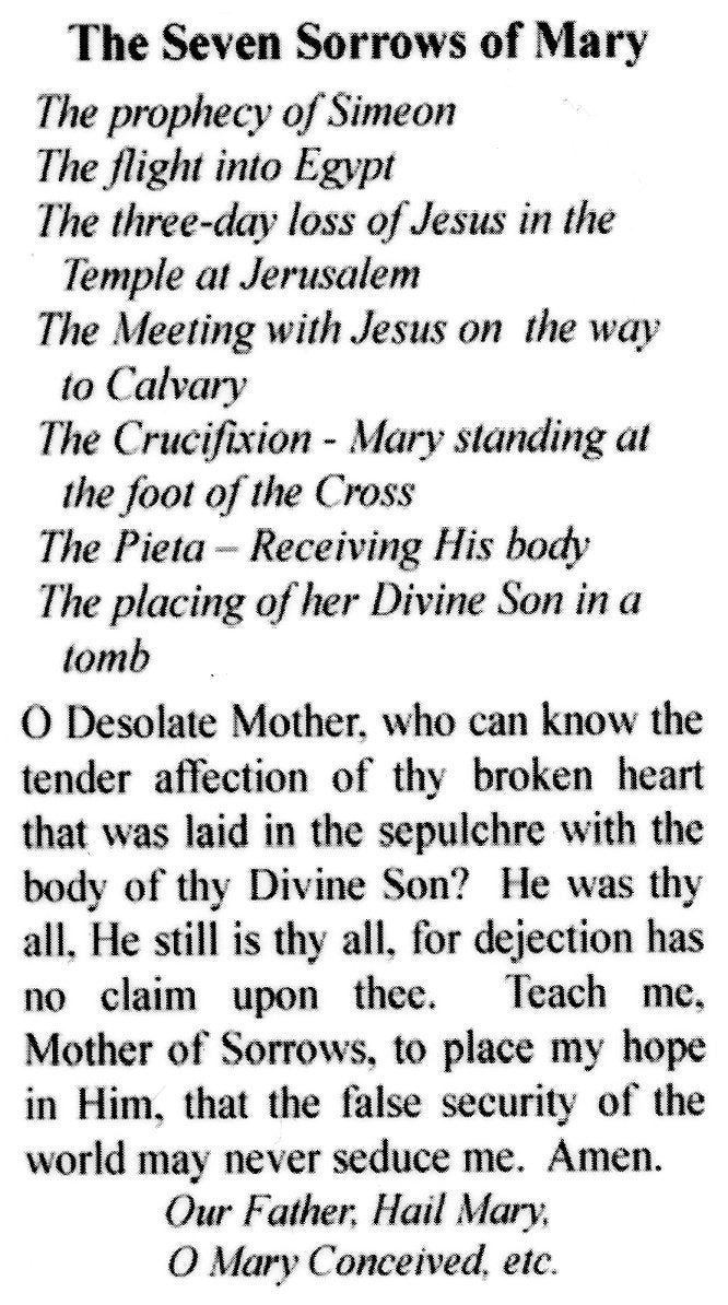 Seven Sorrows of Mary Holy Card Prayer Card pack of 25 | Etsy