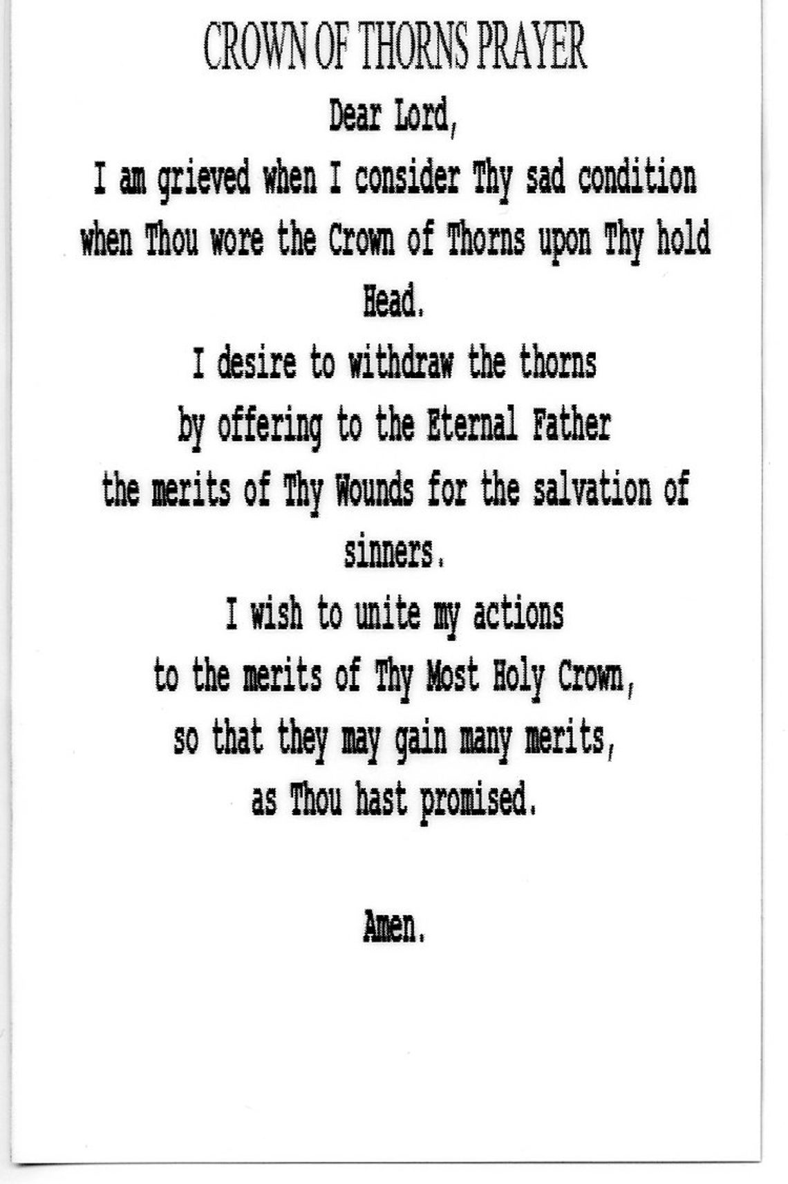 Crown of Thorns Prayer - Holy Card - Prayer Card -pack of 25 - Etsy