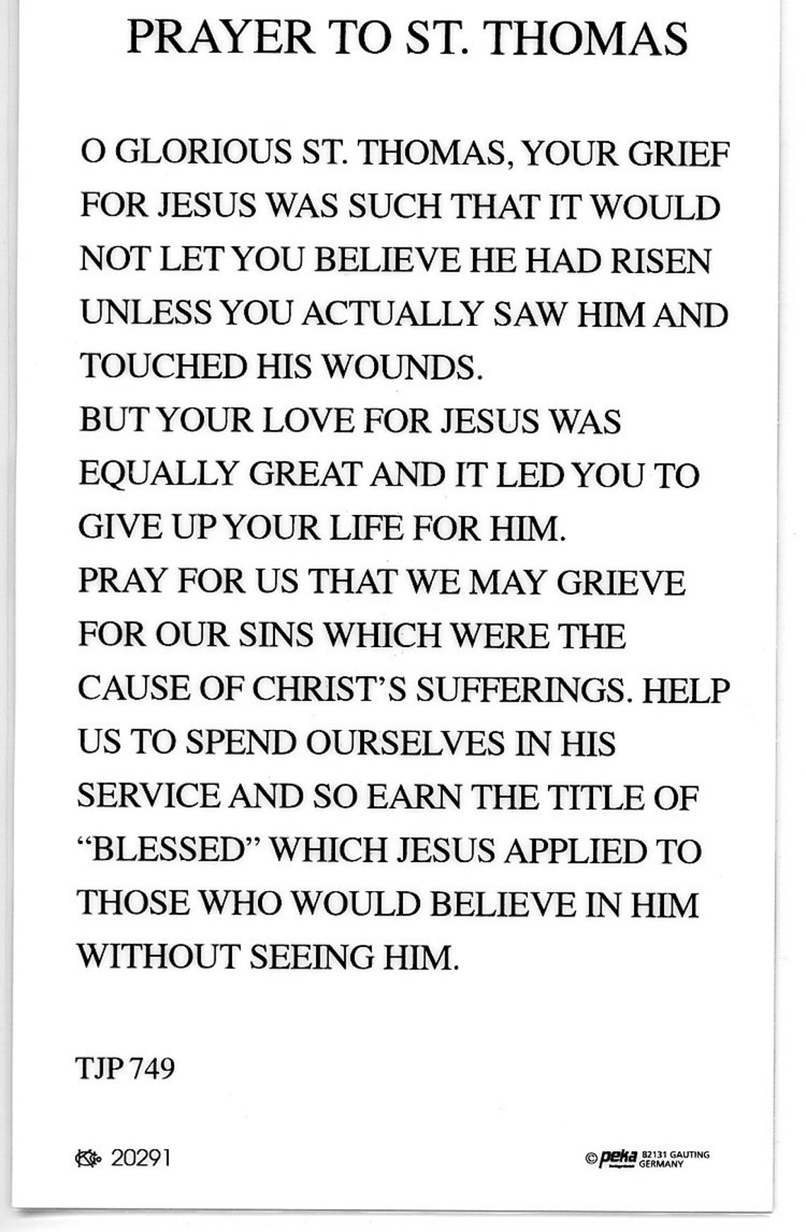 ST. THOMAS Holy Card Prayer Card pack of 25 - Etsy