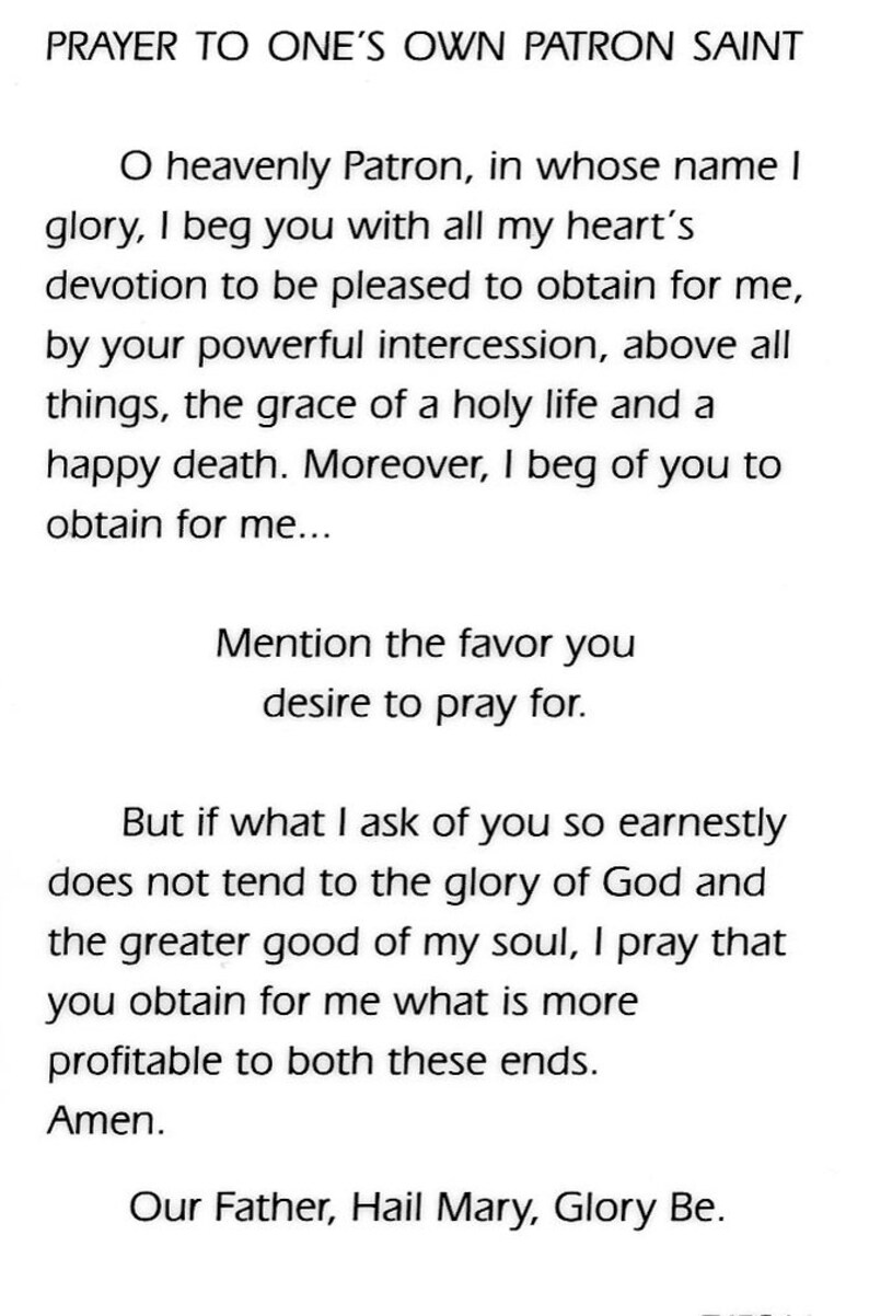 Prayer to One's Own Patron Saint N - Holy Card - Prayer Card -pack of ...