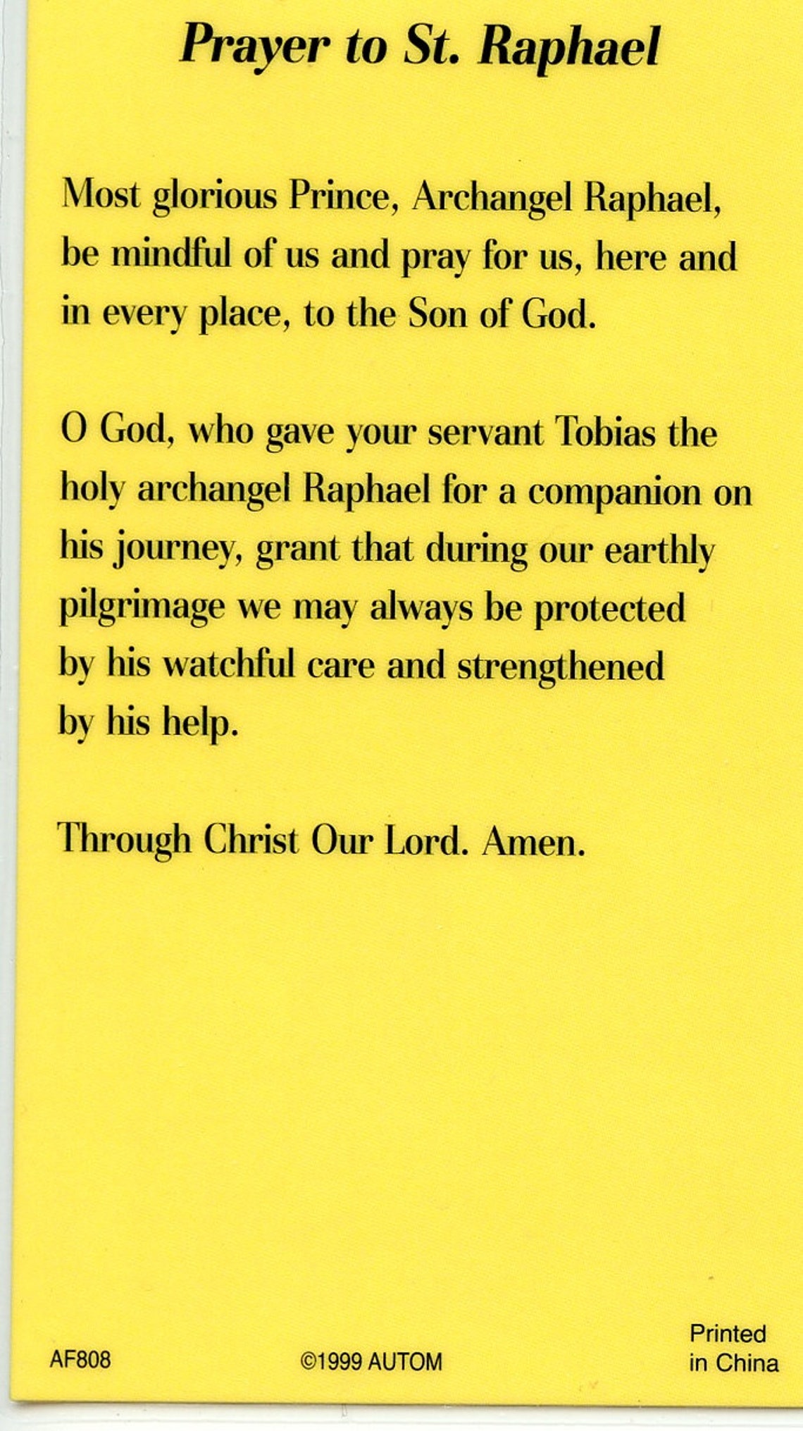 ST. RAPHAEL 1 Holy Card Prayer Card pack of 25 - Etsy