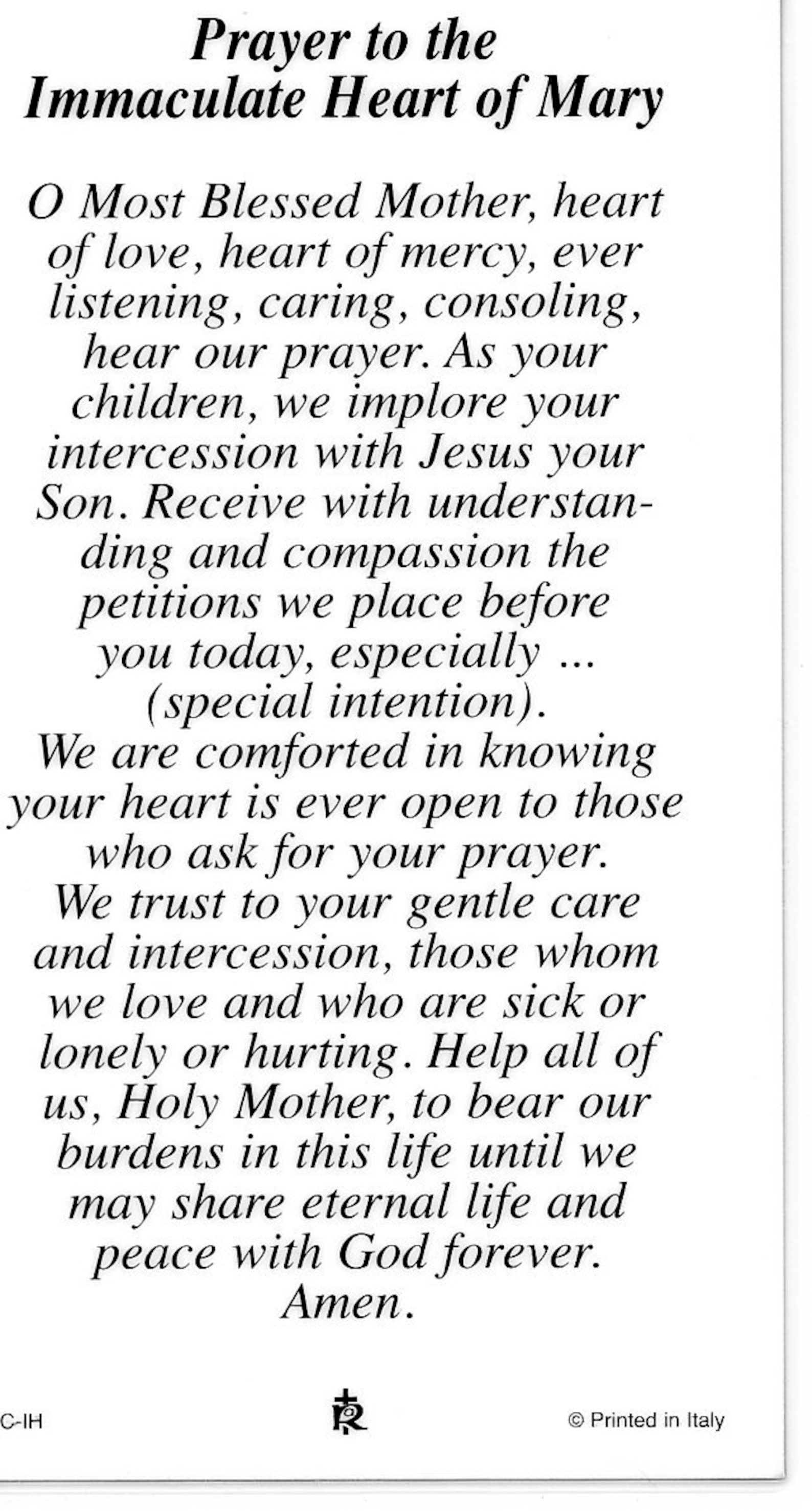 Prayer to the Immaculate Heart of Mary Holy Card Prayer | Etsy