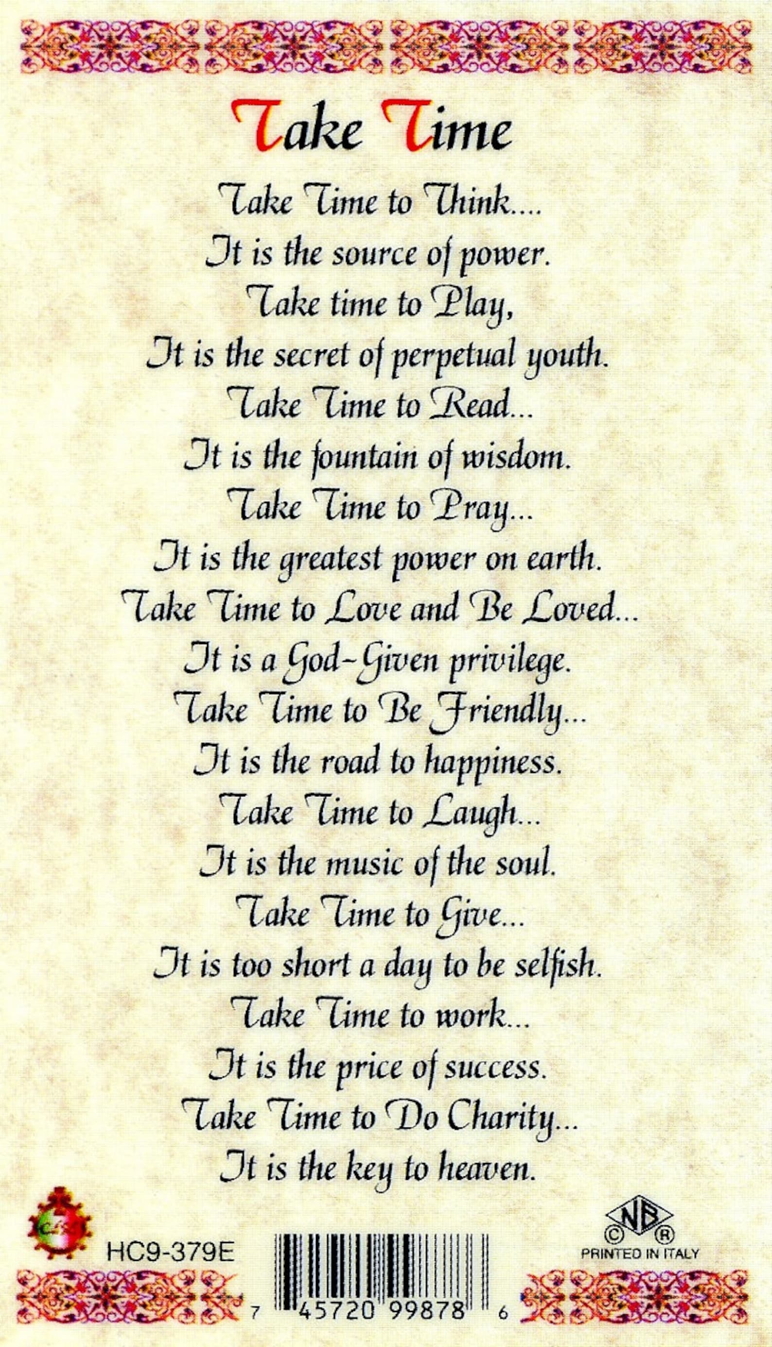 TAKE TIME - Holy Card - Prayer Card -pack of 25 - Etsy