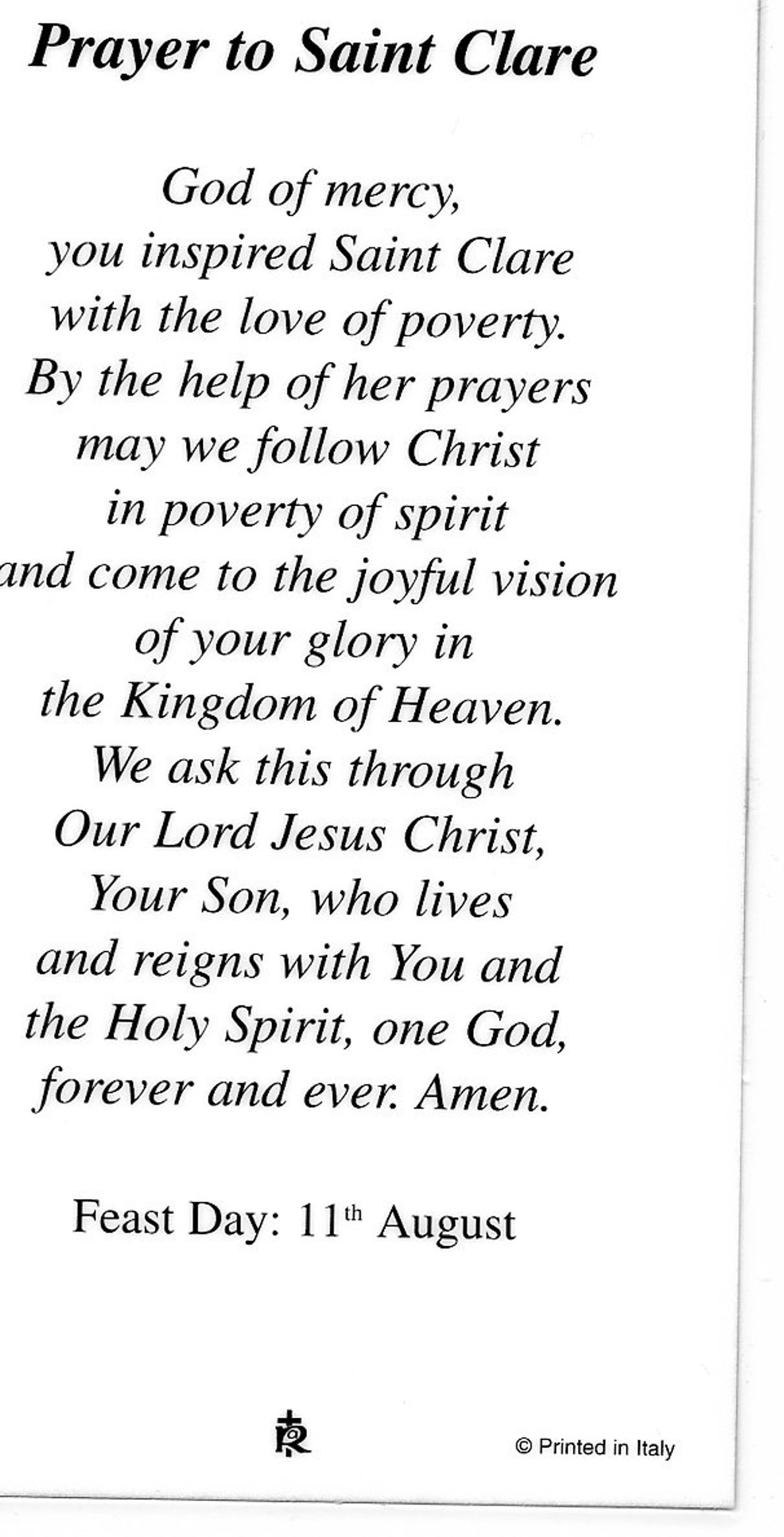 ST. CLARE 1 Holy Card Prayer Card pack of 25 - Etsy