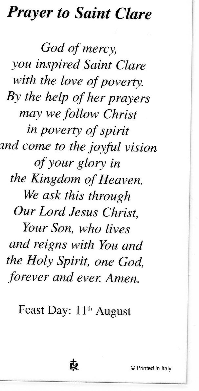 ST. CLARE 1 Holy Card Prayer Card pack of 25 - Etsy