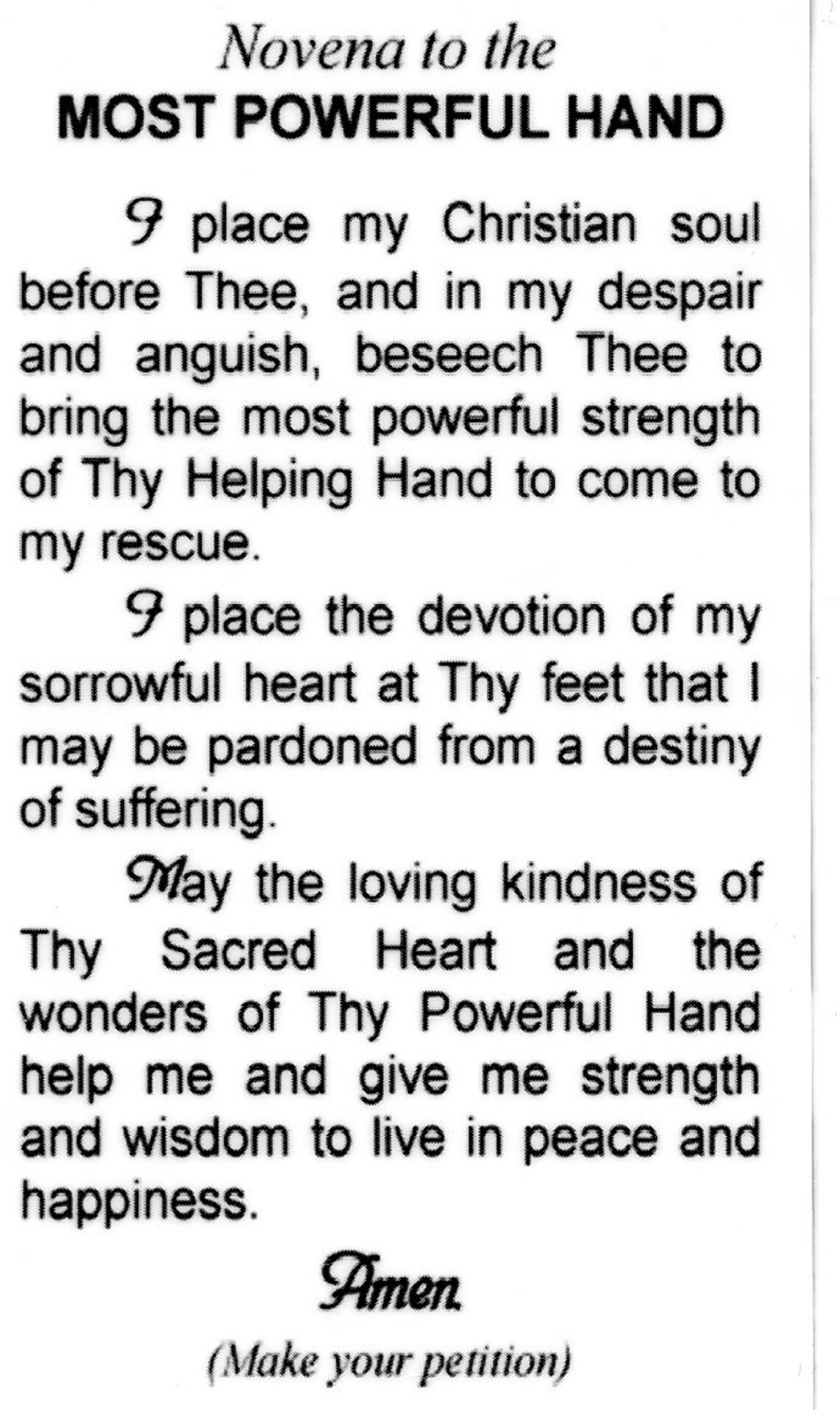 MOST POWERFUL HAND Holy Card Prayer Card pack of 25 - Etsy