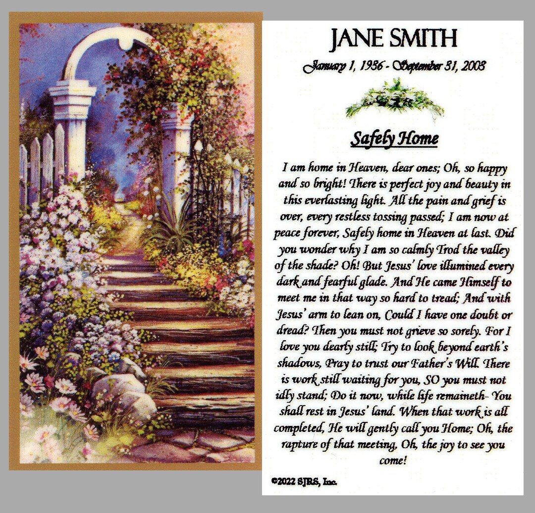Safely Home Funeral Memorial Laminated Prayer Cards - Pack of 60 - Etsy