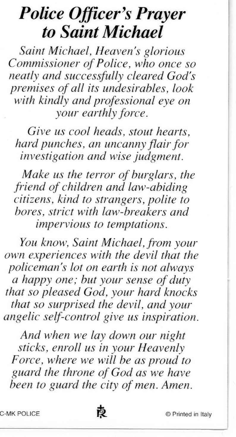 St. Michael Police Officer's Prayer Holy Card Prayer | Etsy