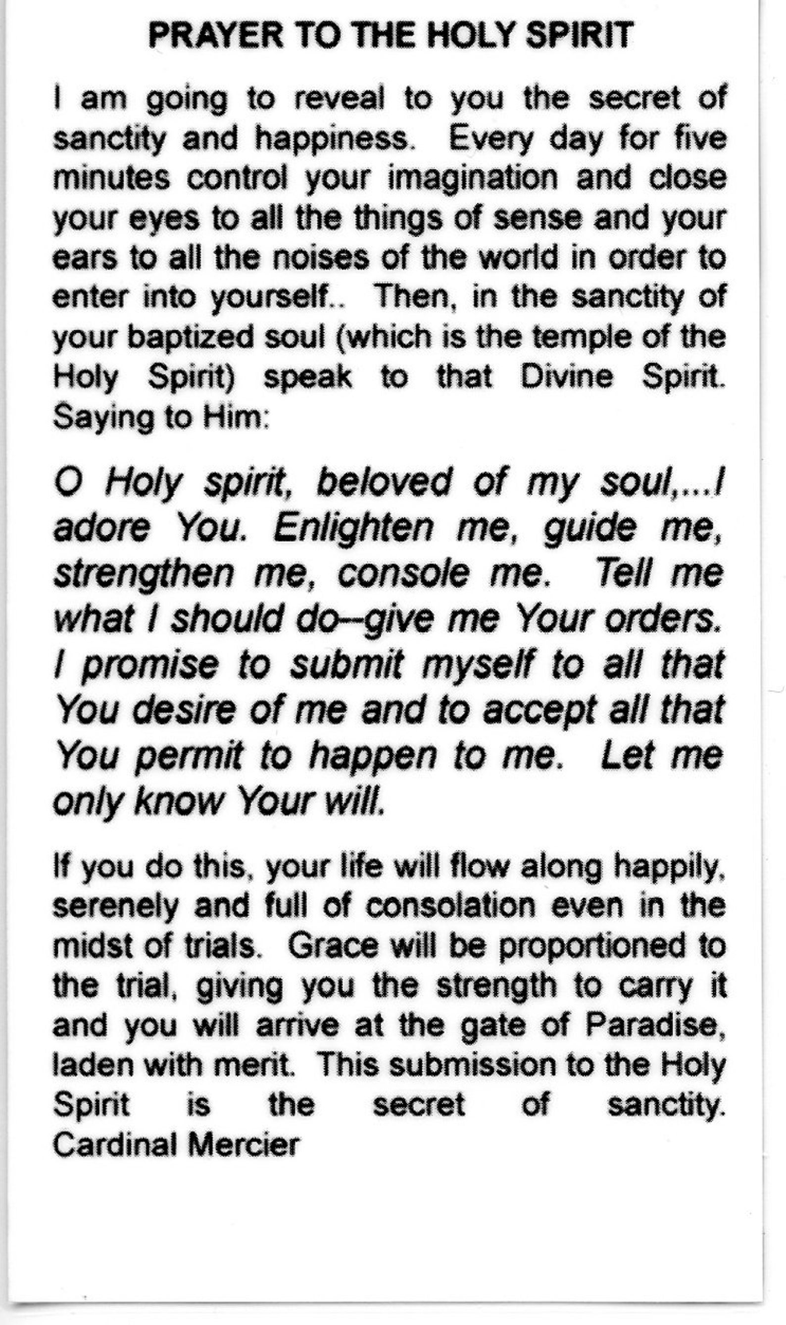 Prayer to the Holy Spirit Holy Card Prayer Card pack of - Etsy