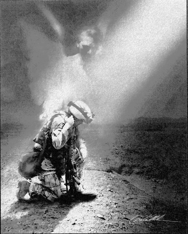 Kneeling Soldier B Chalk and Charcoal Effect Catholic - Etsy