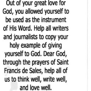 Prayer to St. Francis De Sales for Writers U - Holy Card - Prayer Card -pack of 25 - Etsy