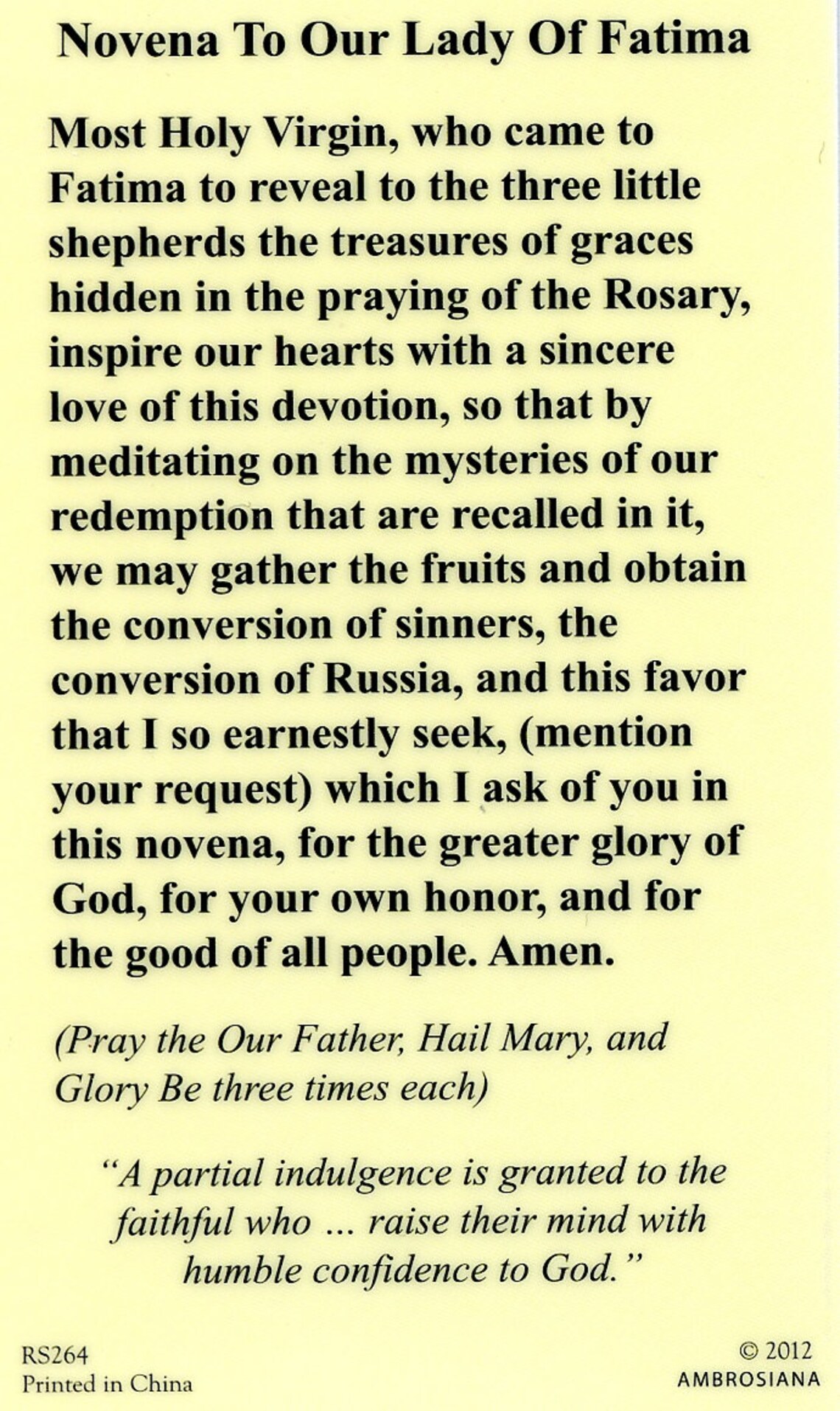 Our Lady of Fatima 1- Holy Card - Prayer Card -pack of 25 - Etsy Canada