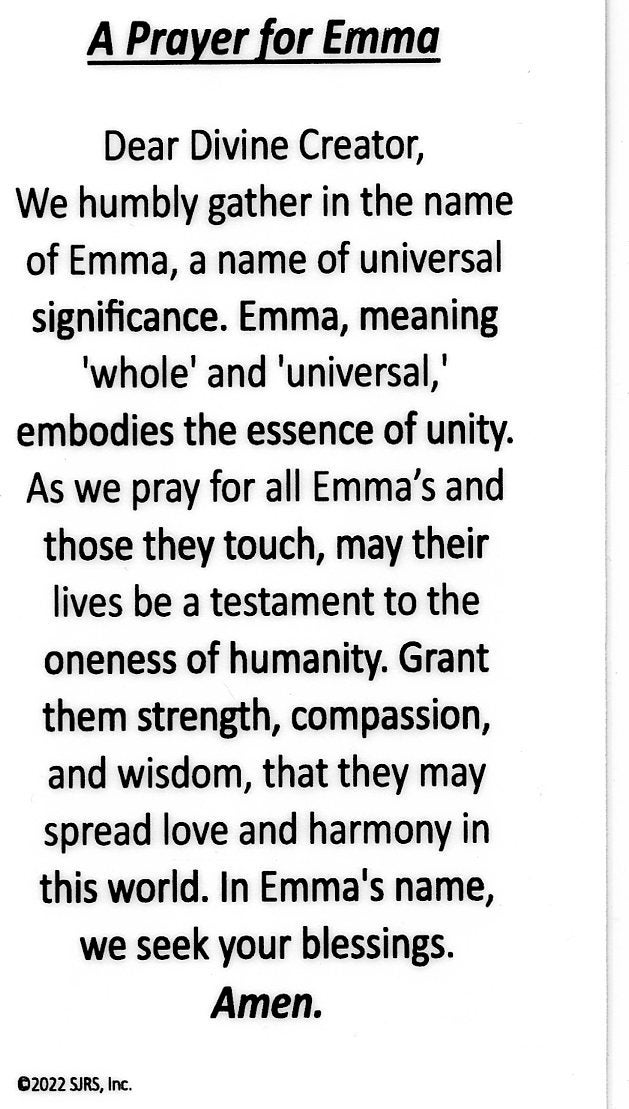 A Prayer for Emma U Holy Card Prayer Card pack of 25 - Etsy