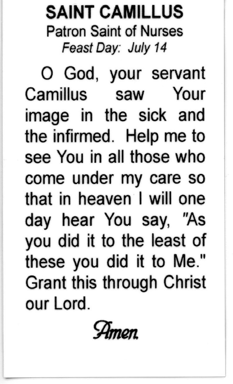 ST. CAMILLIUS - Relic Holy Card - Blessed by Pope Francis - Etsy