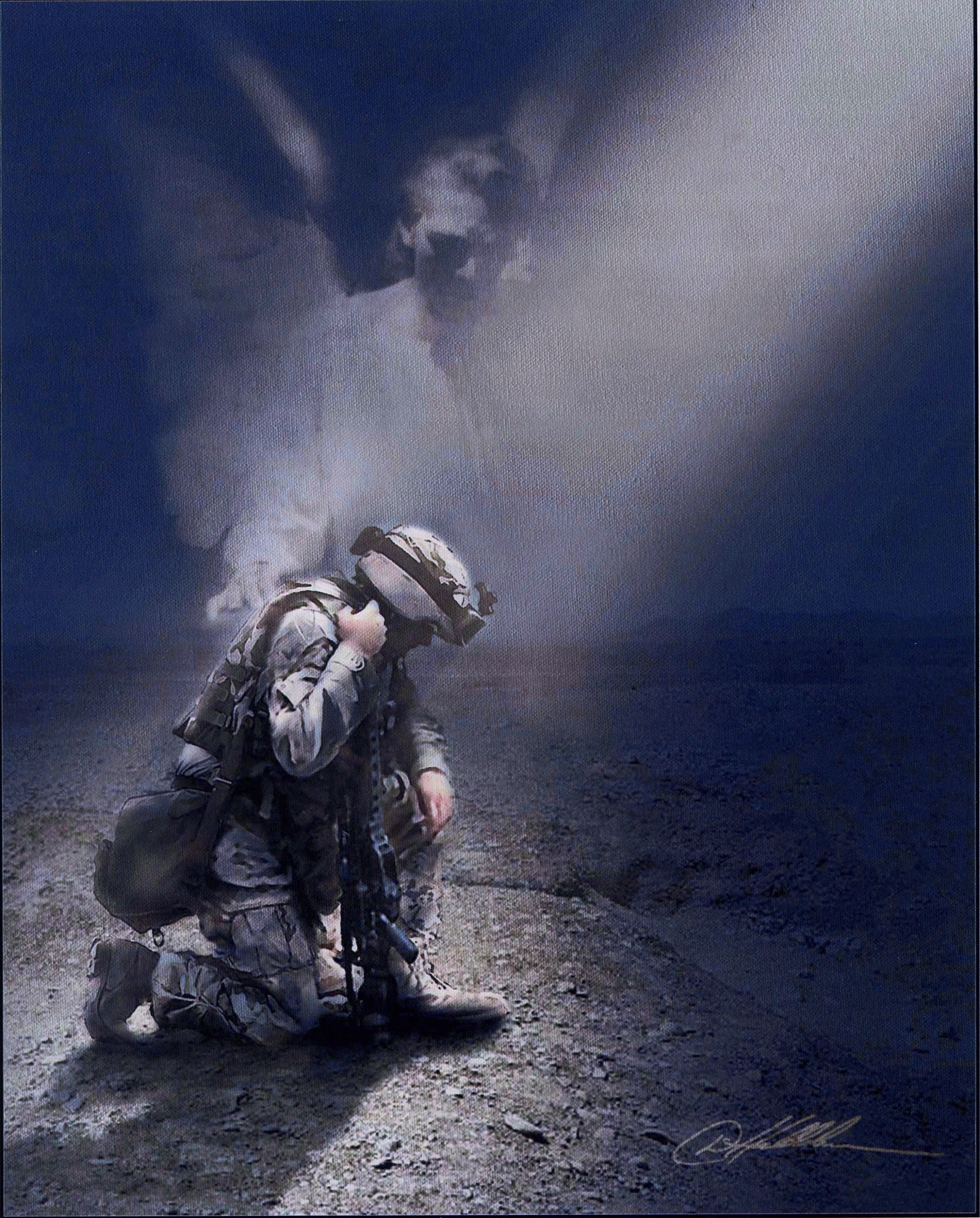 Soldier Kneeling In Prayer