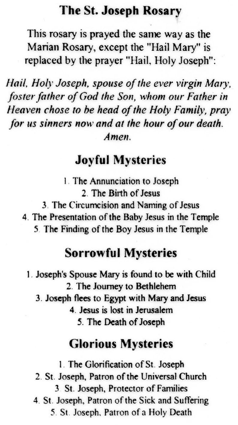 The St. Joseph Rosary Prayer U - Holy Card - Prayer Card -pack of 25 - Etsy