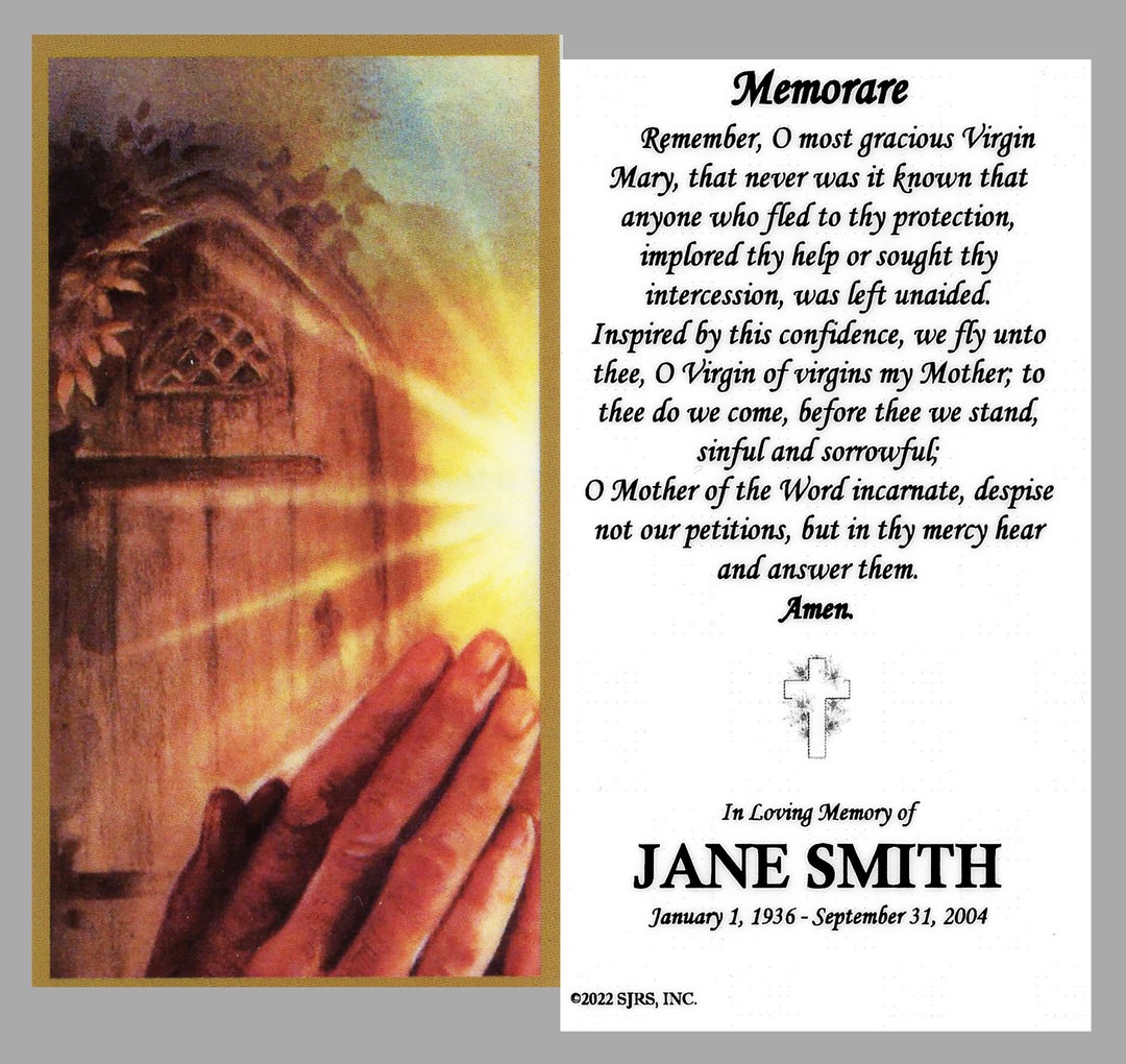 Memorare Funeral Memorial Laminated Prayer Cards - Pack of 60 - Etsy