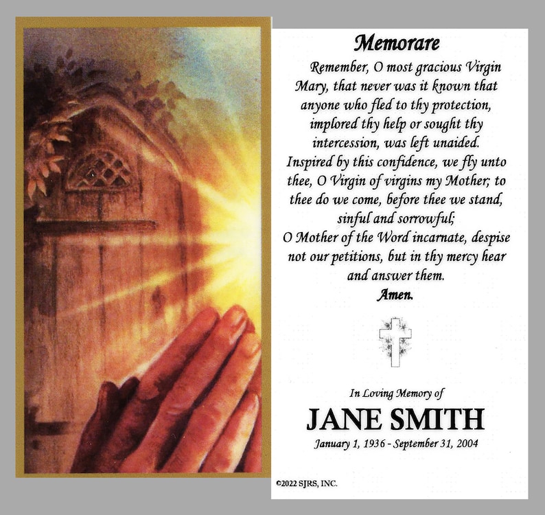 Memorare Funeral Memorial Laminated Prayer Cards - Pack of 60 - Etsy