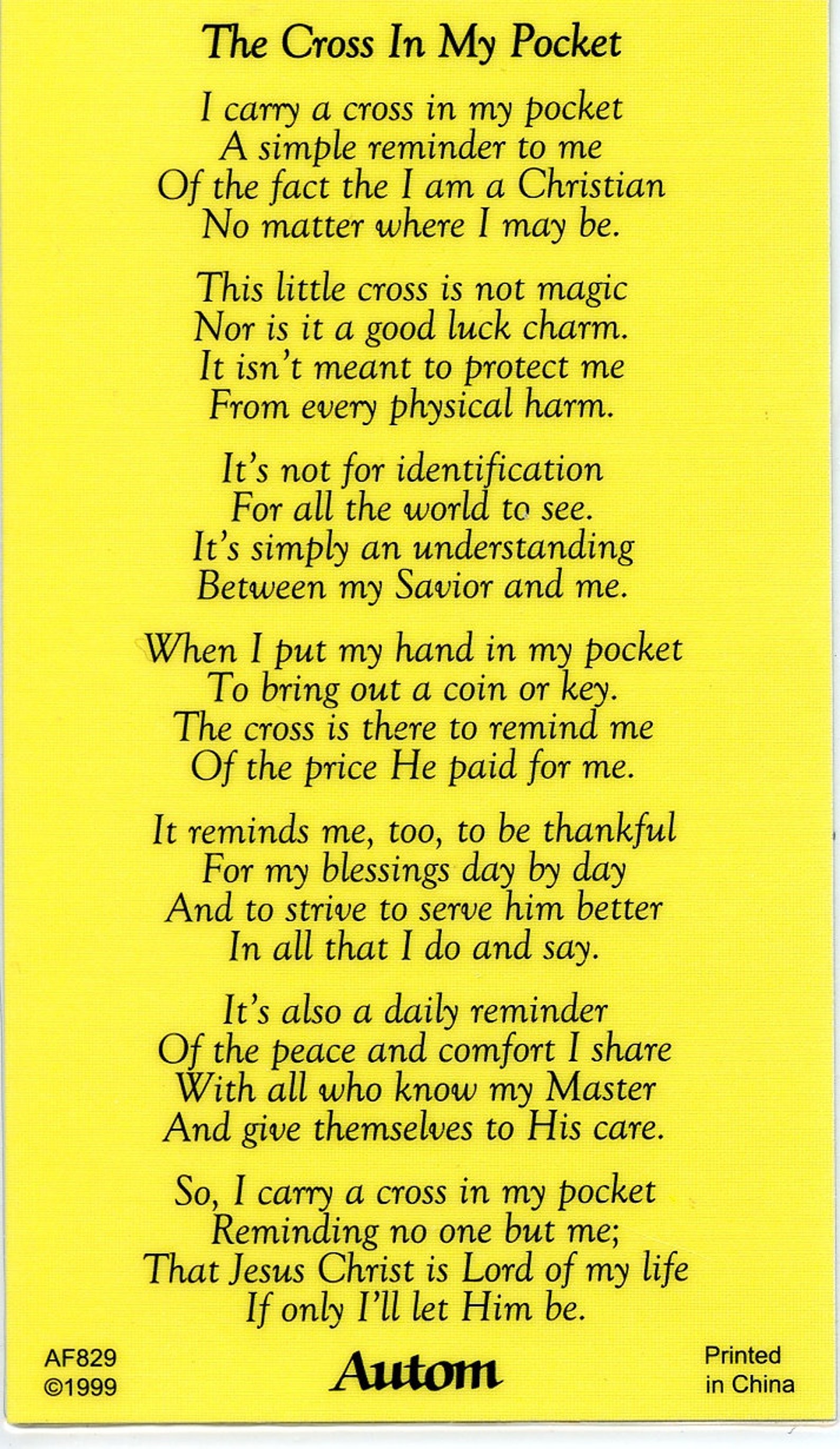 The Cross in My Pocket Holy Card Prayer Card pack of 25 - Etsy