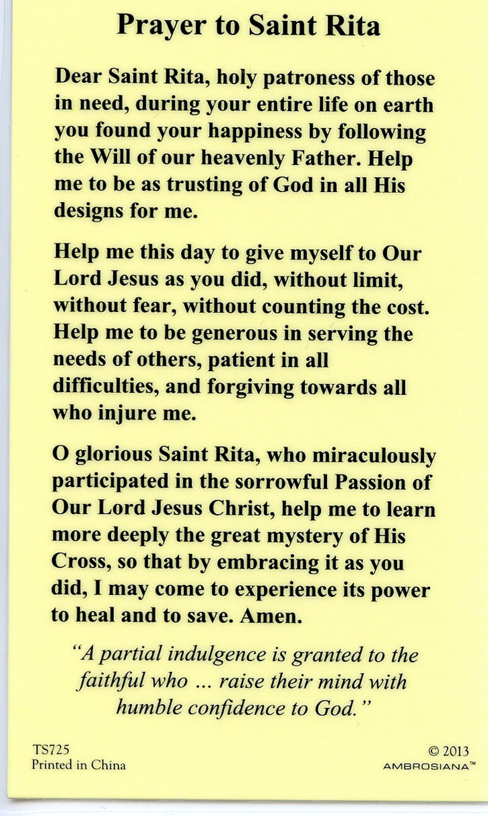 ST. RITA 1 Holy Card Prayer Card pack of 25 - Etsy