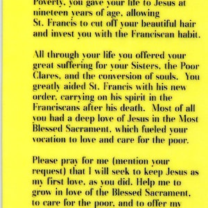 Novena to St. Clare Prayer U - Holy Card - Prayer Card -pack of 25 - Etsy