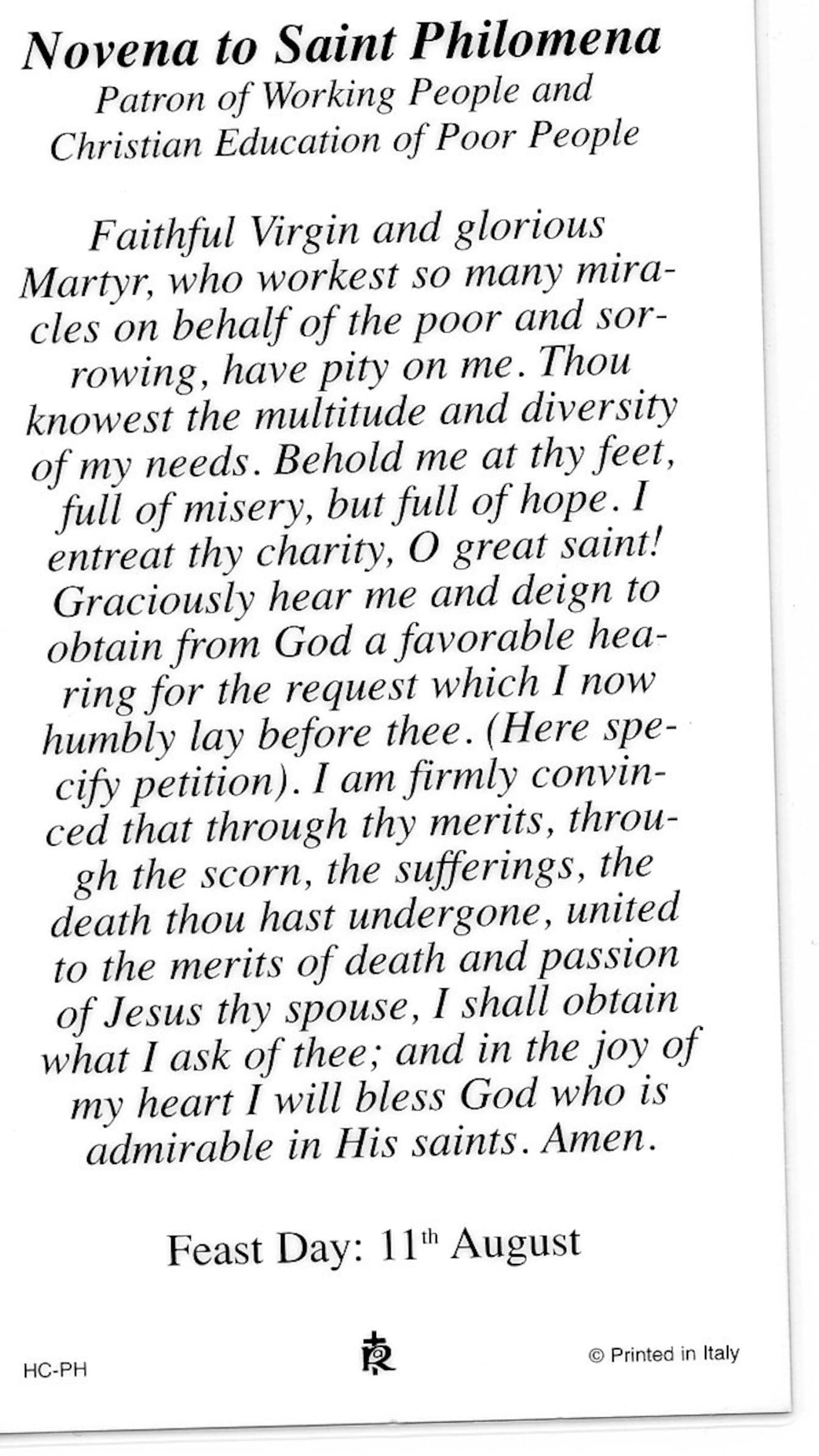 ST. PHILOMENA Holy Card Prayer Card pack of 25 | Etsy