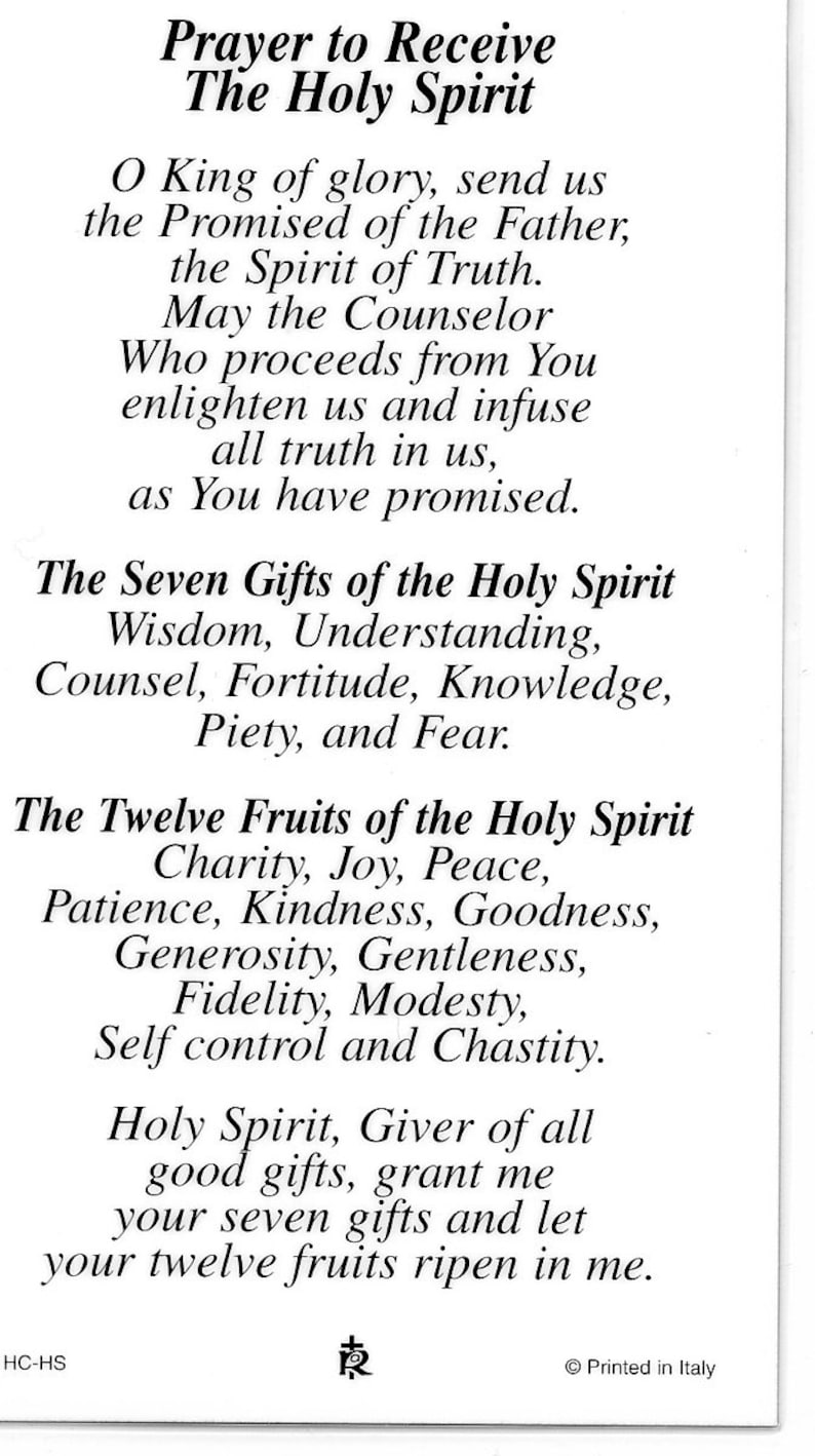 Prayer to Receive the Holy Spirit Holy Card Prayer Card - Etsy