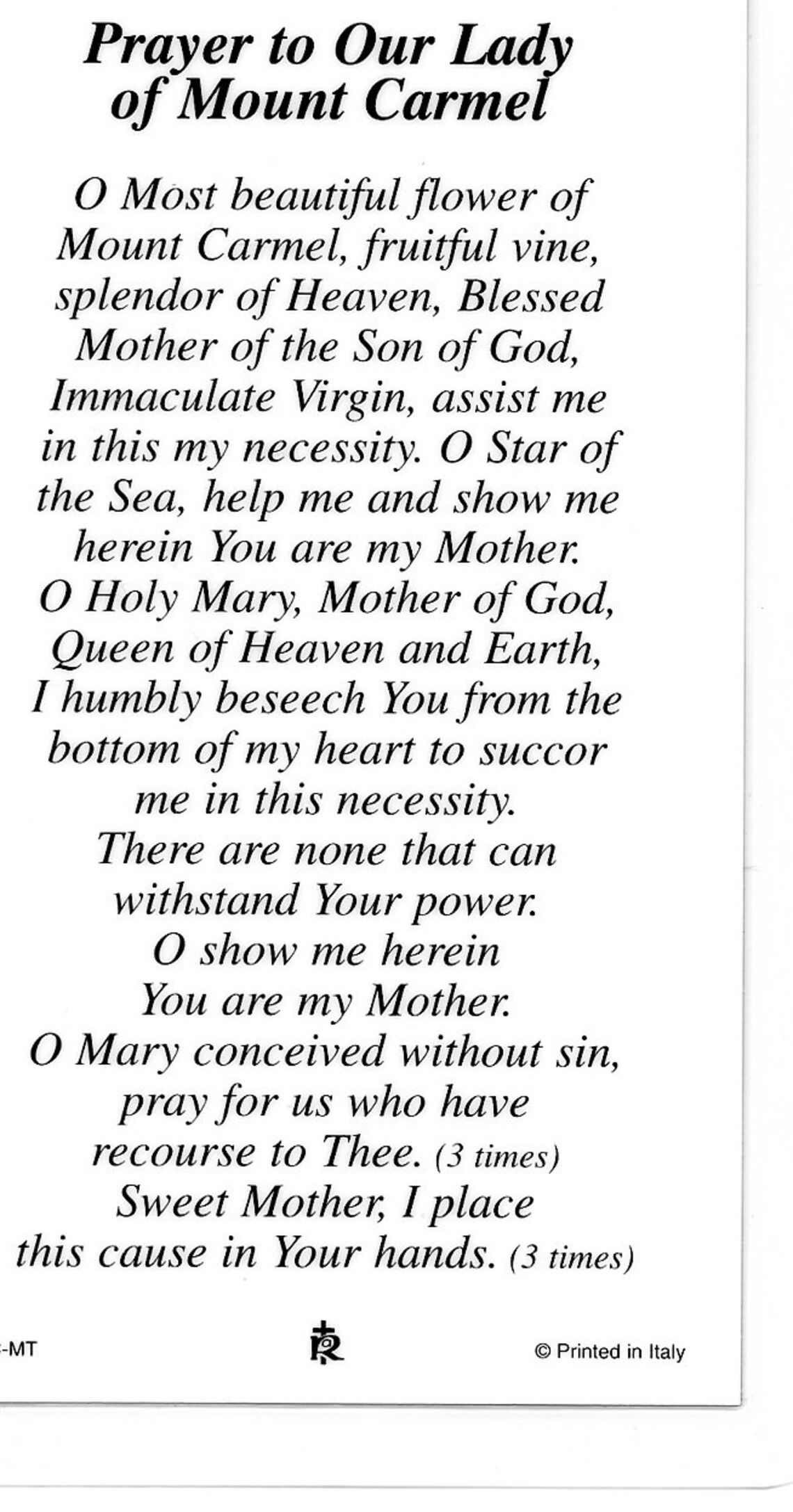 Our Lady of Mt. Carmel 1 Holy Card Prayer Card pack of 25 - Etsy