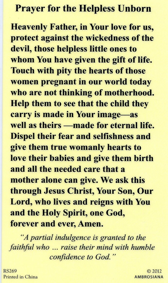 Our Lady of Guadalupe prayer for the Helpless Unborn Holy Card Prayer Card pack of 25 - Etsy