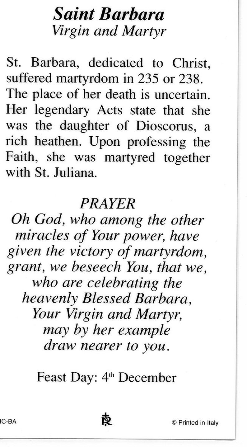 ST. BARBARA Holy Card Prayer Card pack of 25 - Etsy