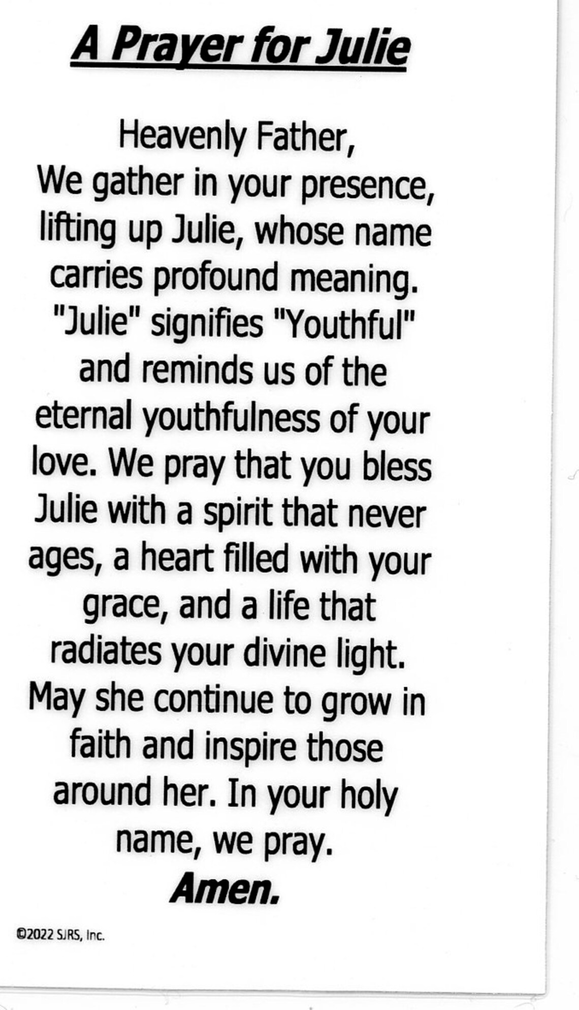 A Prayer for Julie U - Holy Card - Prayer Card -pack of 25 - Etsy