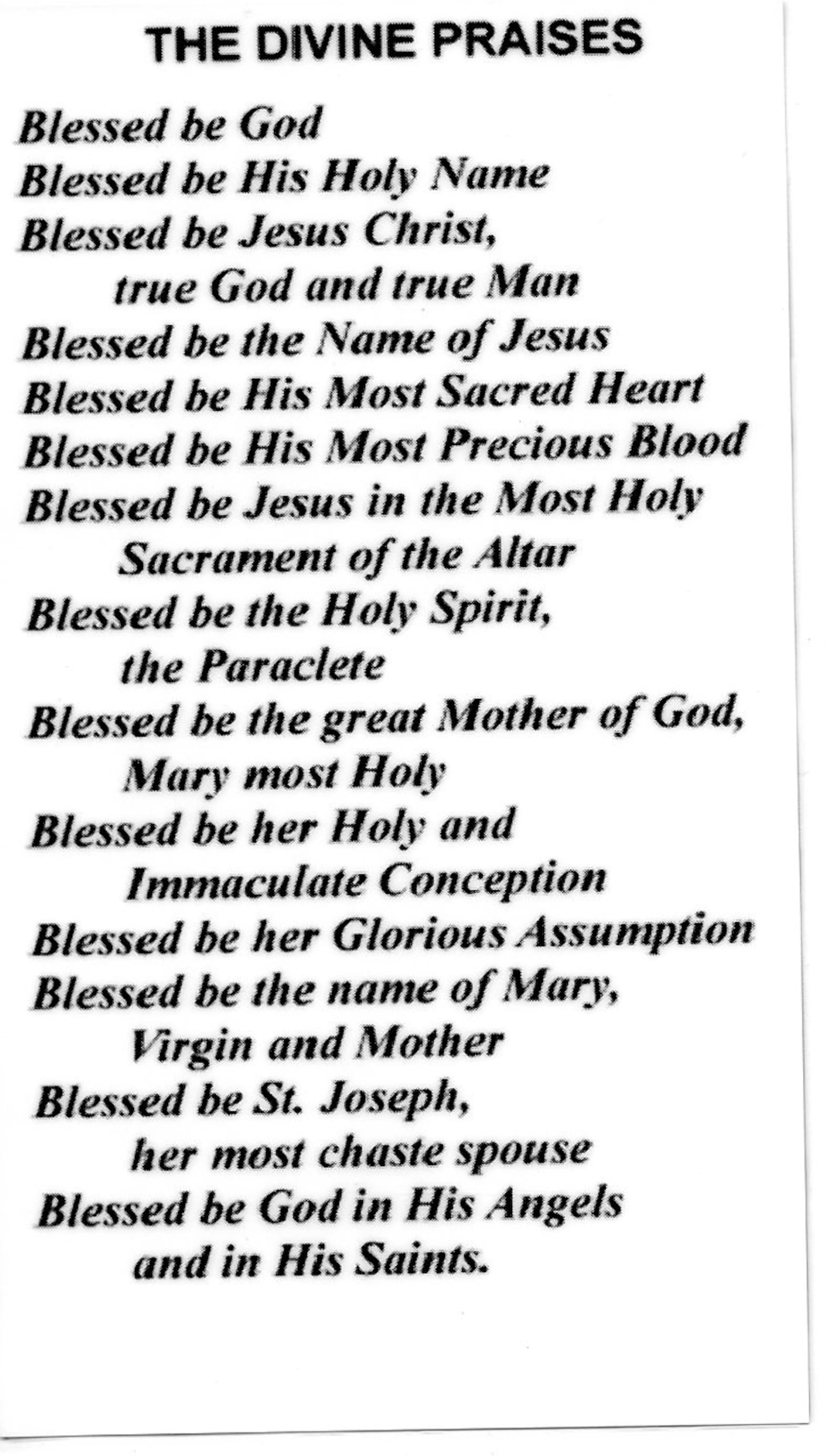 THE DIVINE PRAISES Holy Card Prayer Card pack of 25 - Etsy