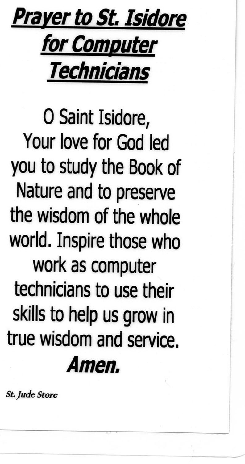 Prayer to St. Isidore for Computer Technicians U - Holy Card - Prayer ...