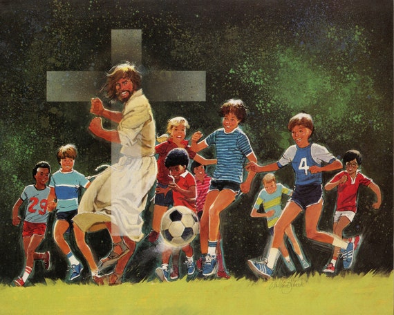 JESUS PLAYING SOCCER Catholic Picture Print - Etsy