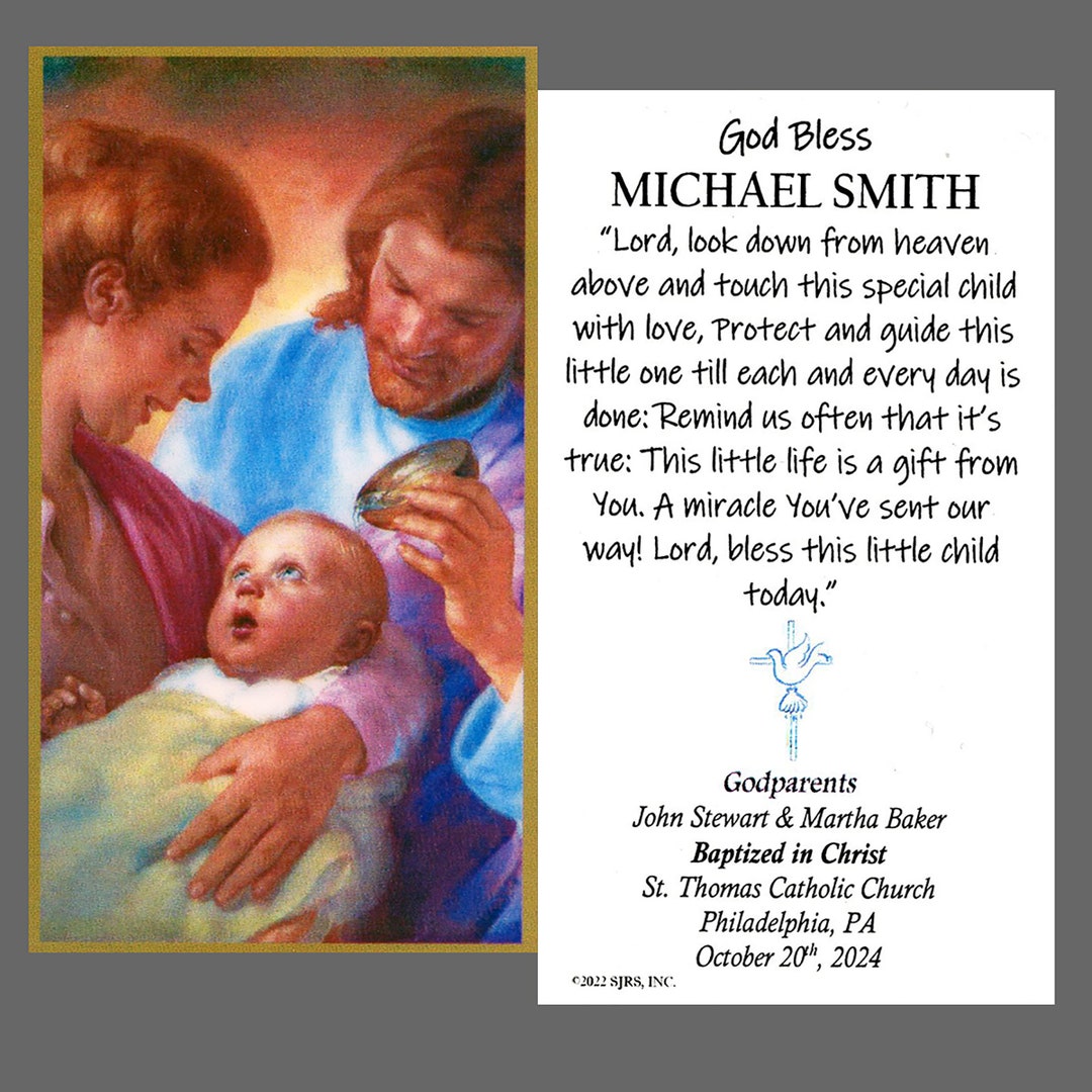 God Bless (boy) - Personalized Baptism Laminated Prayer Cards - Pack of ...