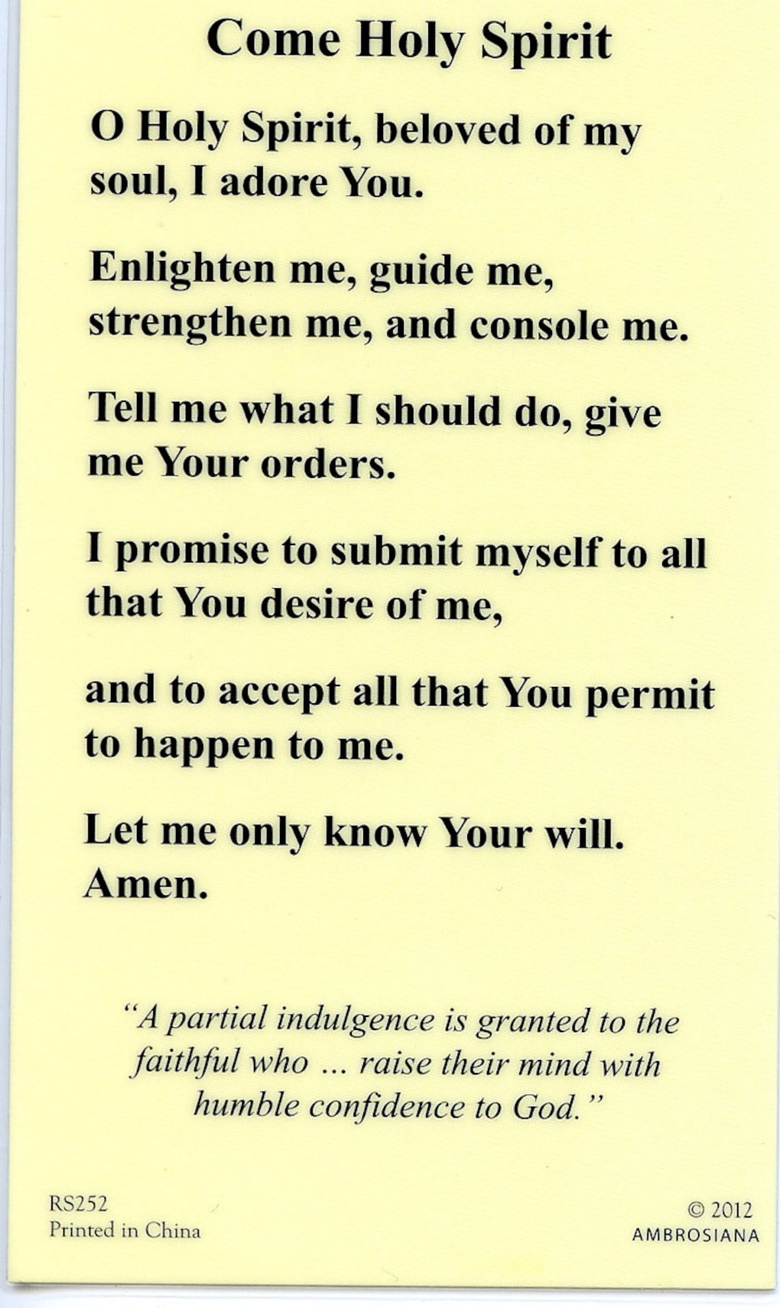 COME HOLY SPIRIT Holy Card Prayer Card pack of 25 - Etsy