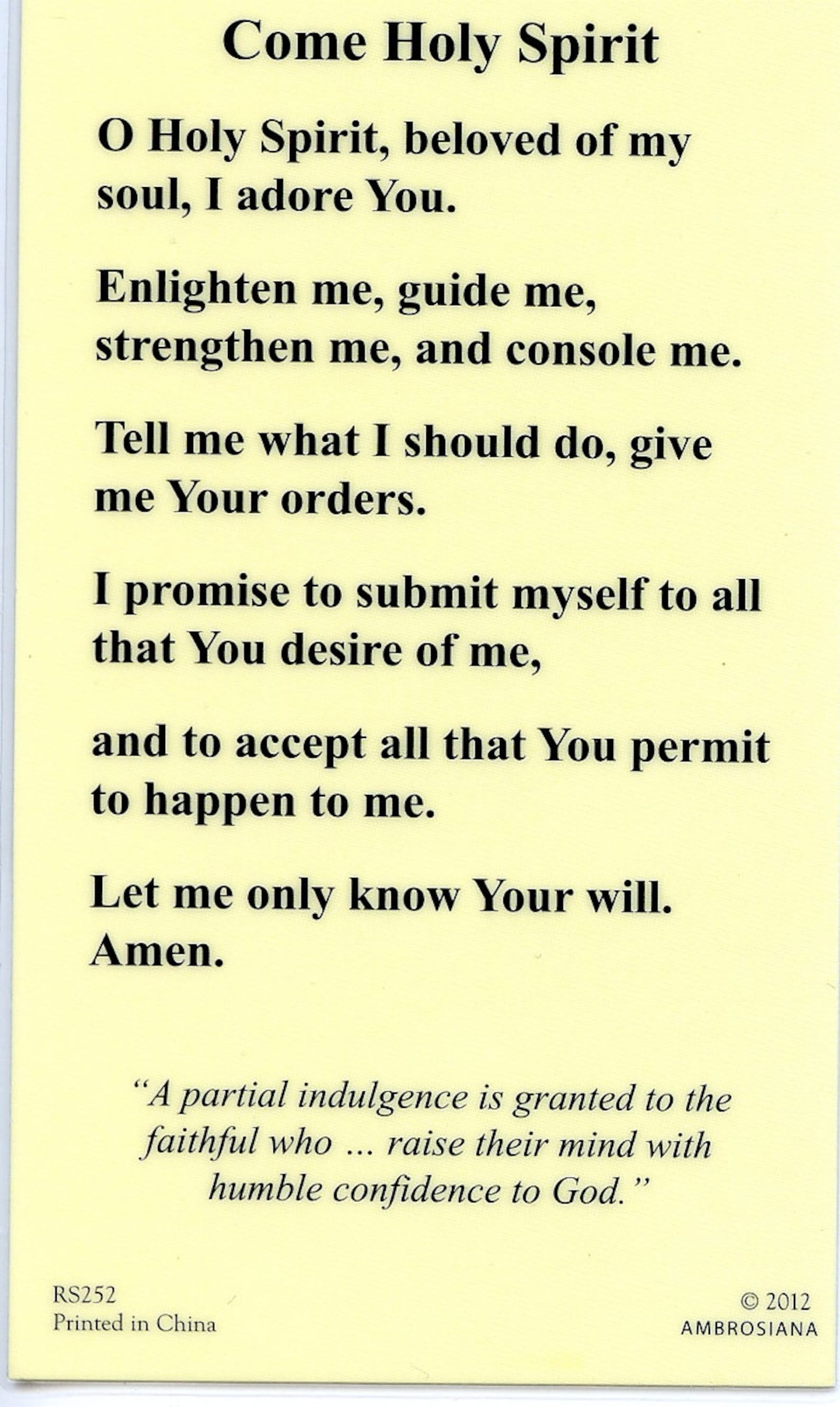 COME HOLY SPIRIT Holy Card Prayer Card pack of 25 - Etsy