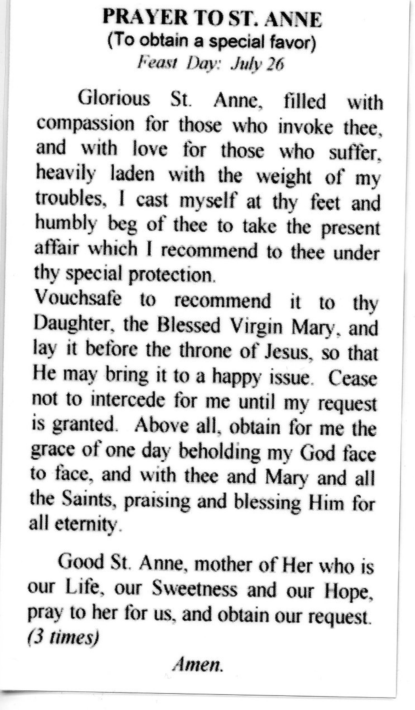 ST. ANN 3 (prayer to Obtain Favors) - Holy Card - Prayer Card -pack of ...