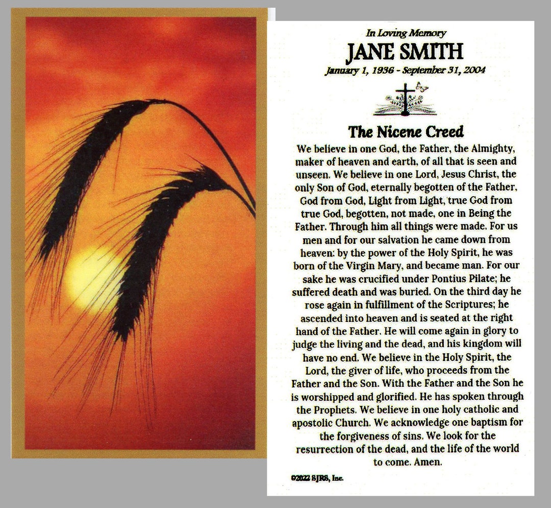 The Nicene Creed Funeral Memorial Laminated Prayer Cards - Pack of 60 ...